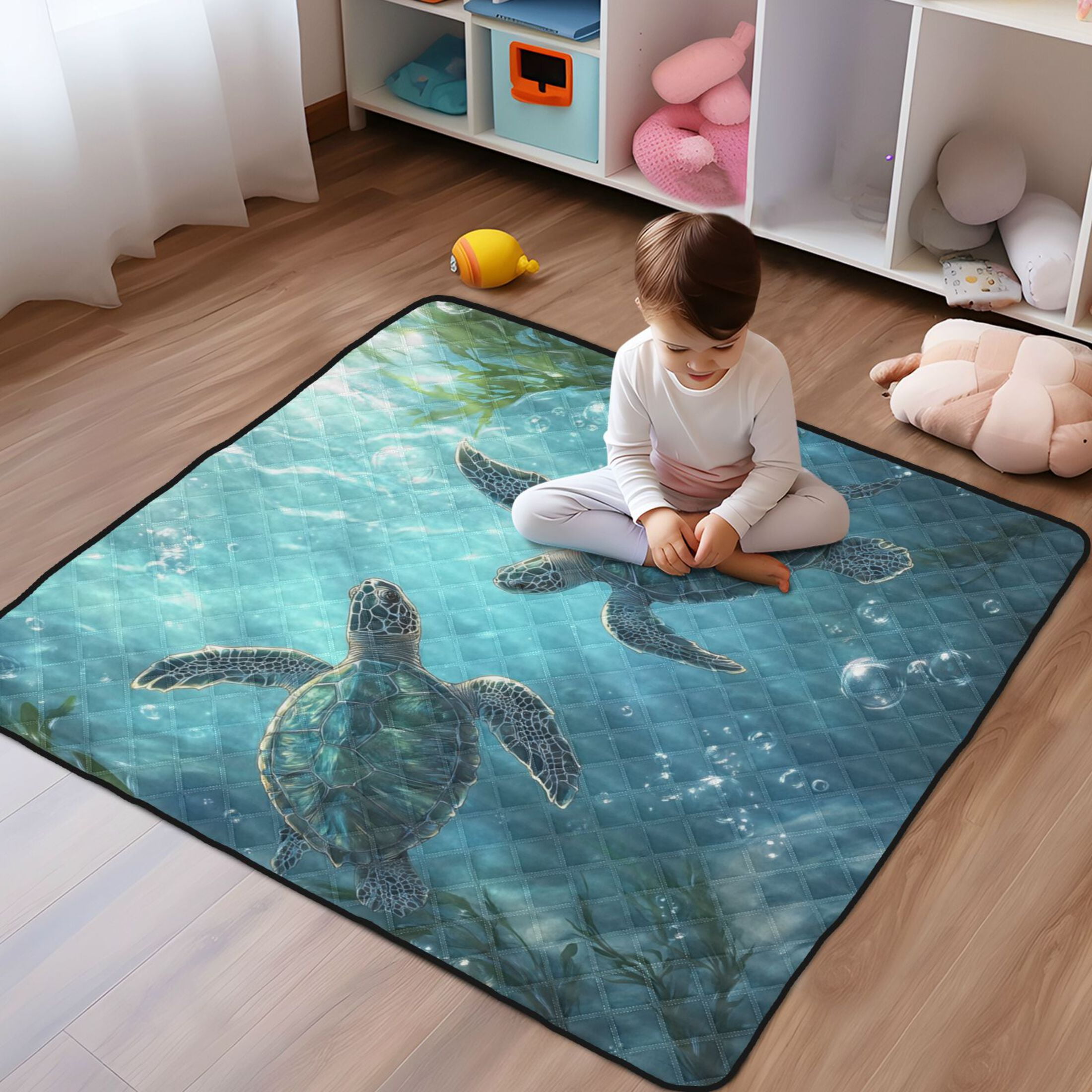 WOBOGO Sea Turtle Baby Playmats Extra Large Waterproof Rollable ...