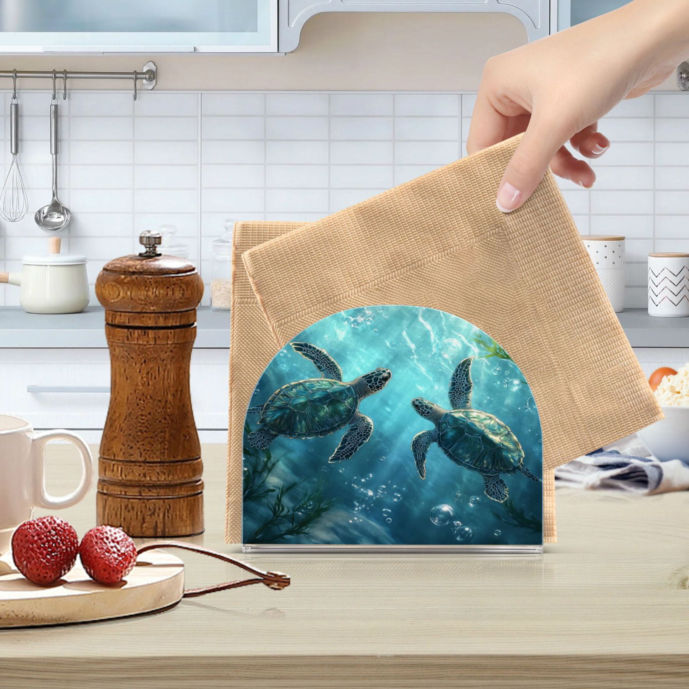 WOBOGO Sea Turtle Clear Acrylic Napkin Holder Kitchen Tissue Face Towel ...