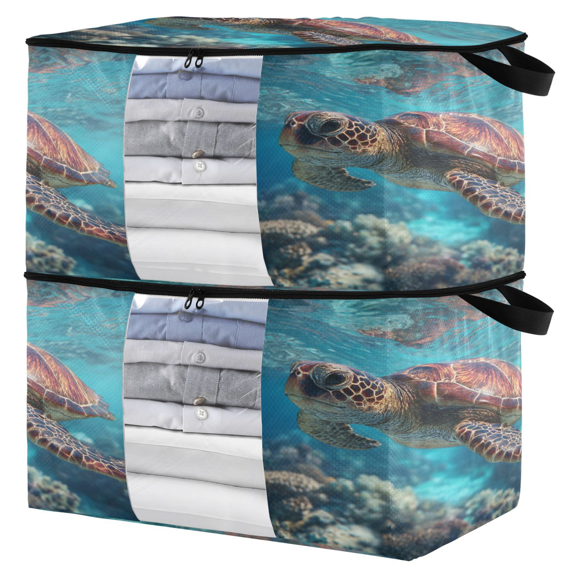 WOBOGO Sea Turtle Clothes Storage 2 Pack Foldable Thick Fabric Blanket ...