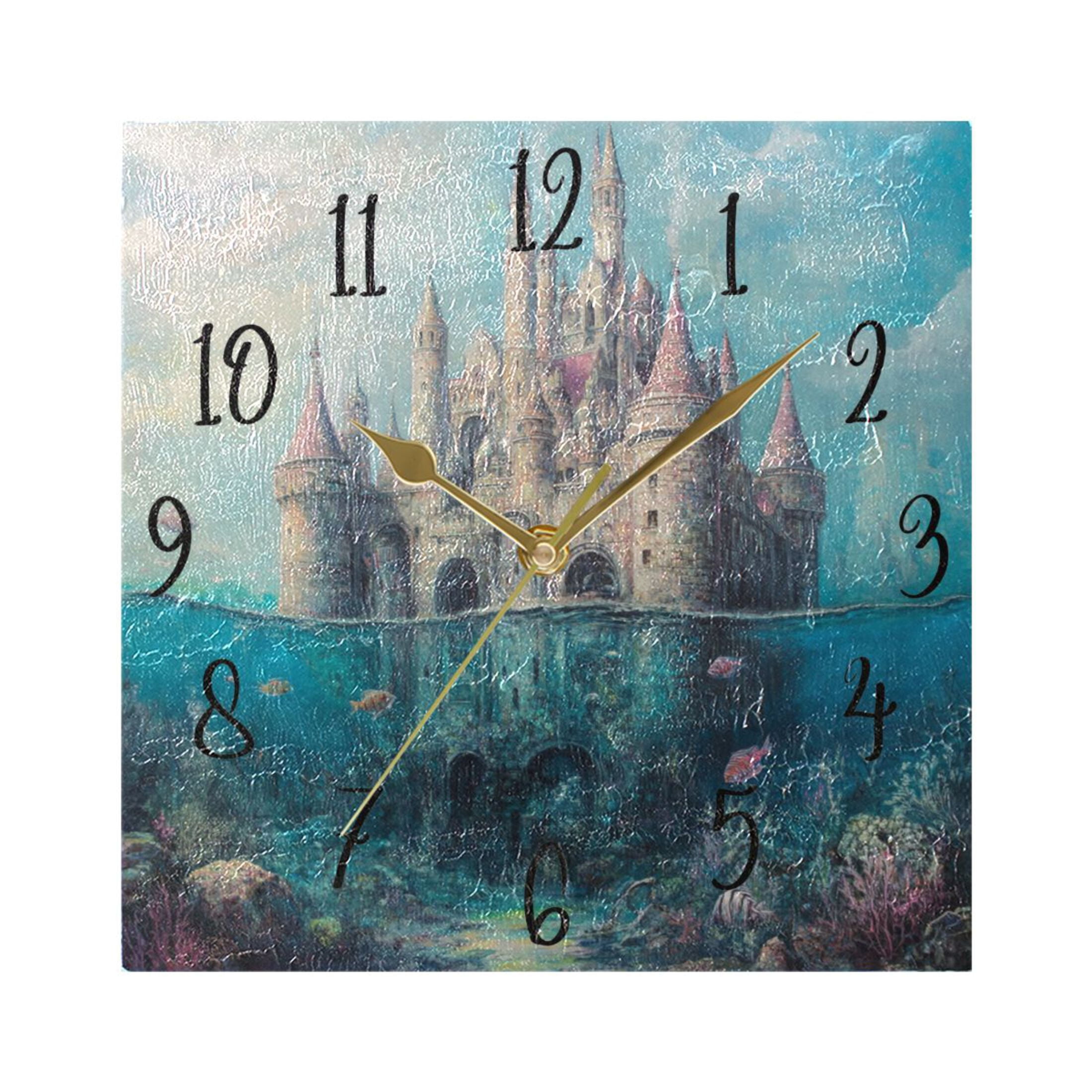 WOBOGO Seabed Castle Wall Clock 7.78 Inch Battery Operated Silent Unit ...