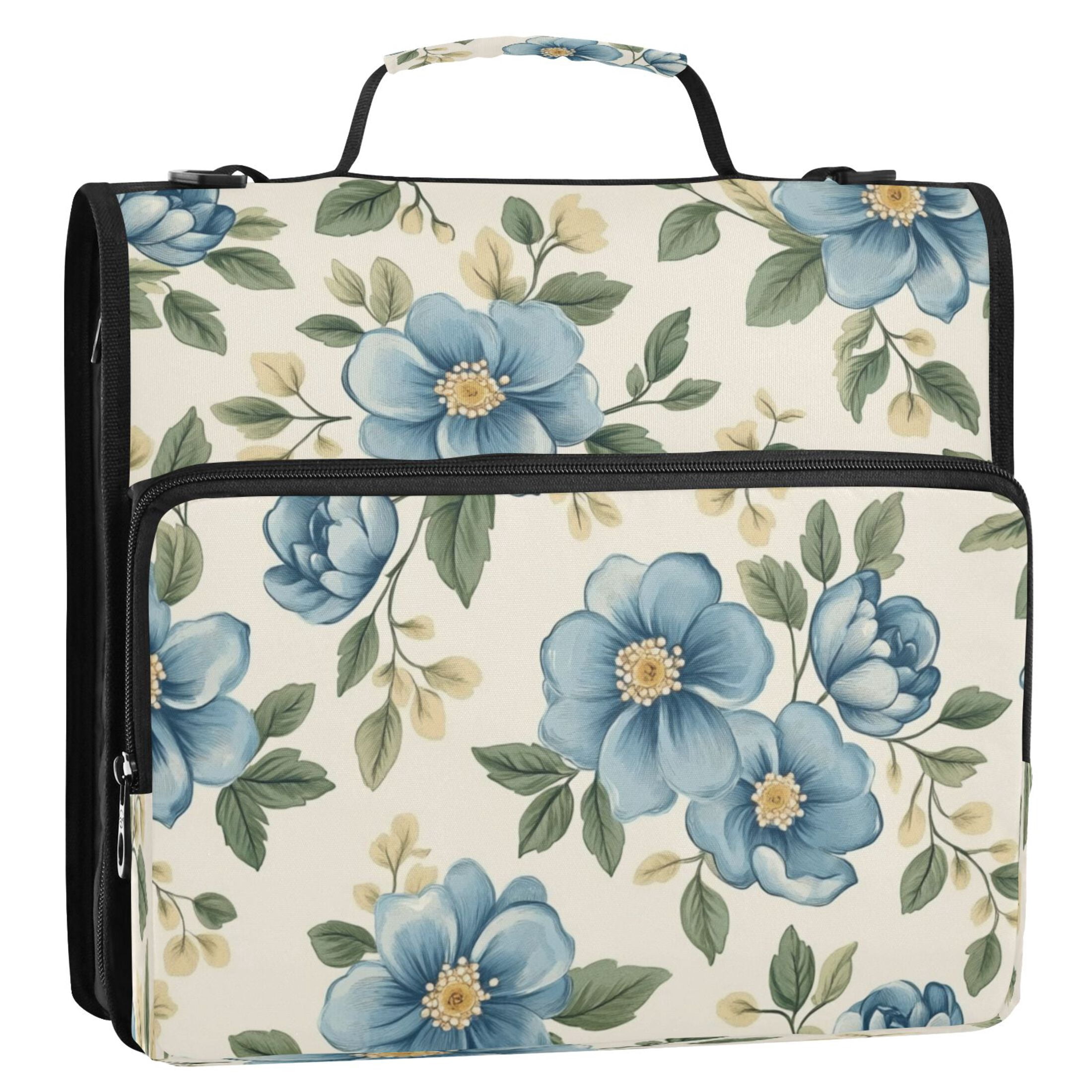 WOBOGO Seamless Pattern Of Blue Flowers and Green Leaves Ring Binder ...