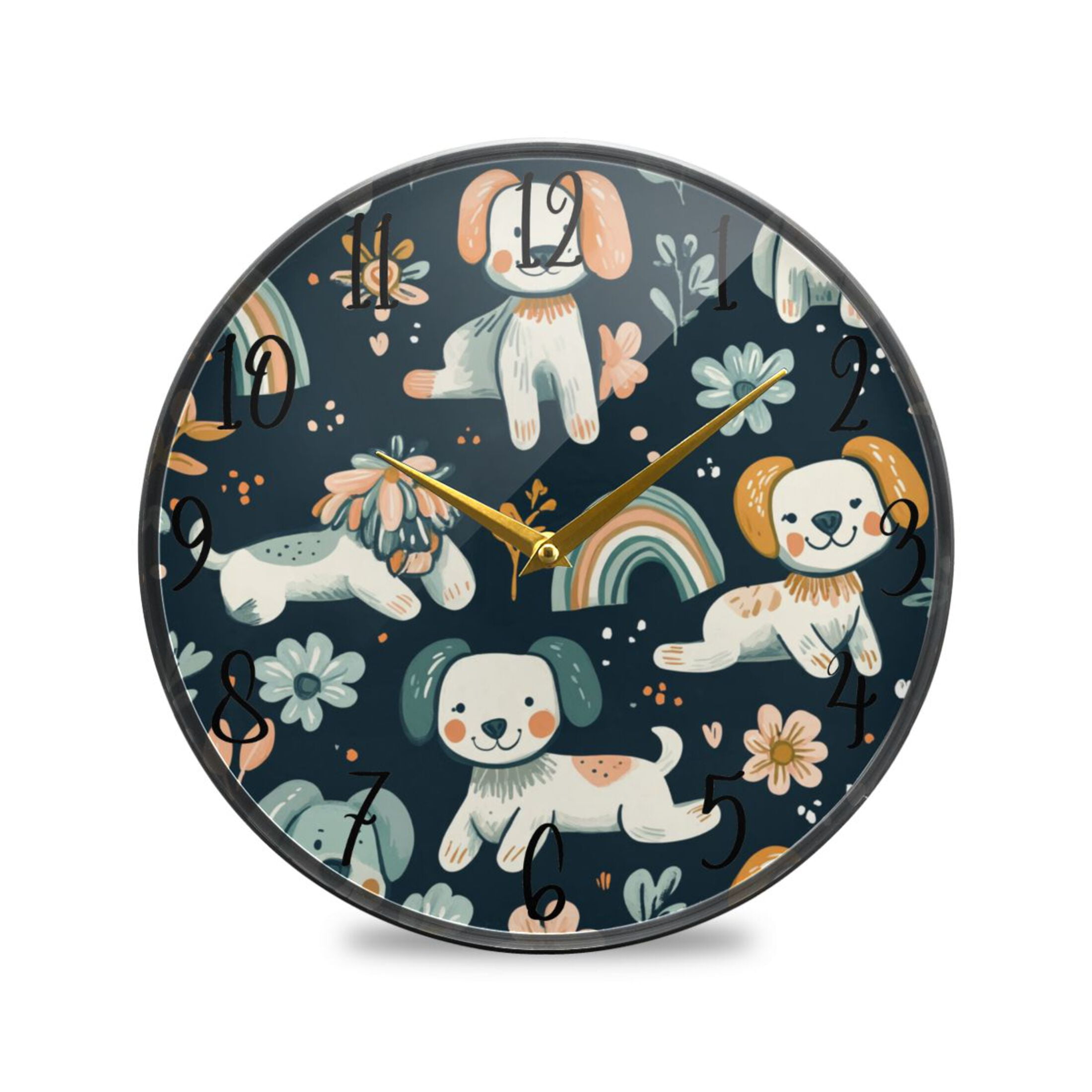 WOBOGO Seamless Pattern Of Dogs and Rainbows Acrylic Wall Clock Battery ...