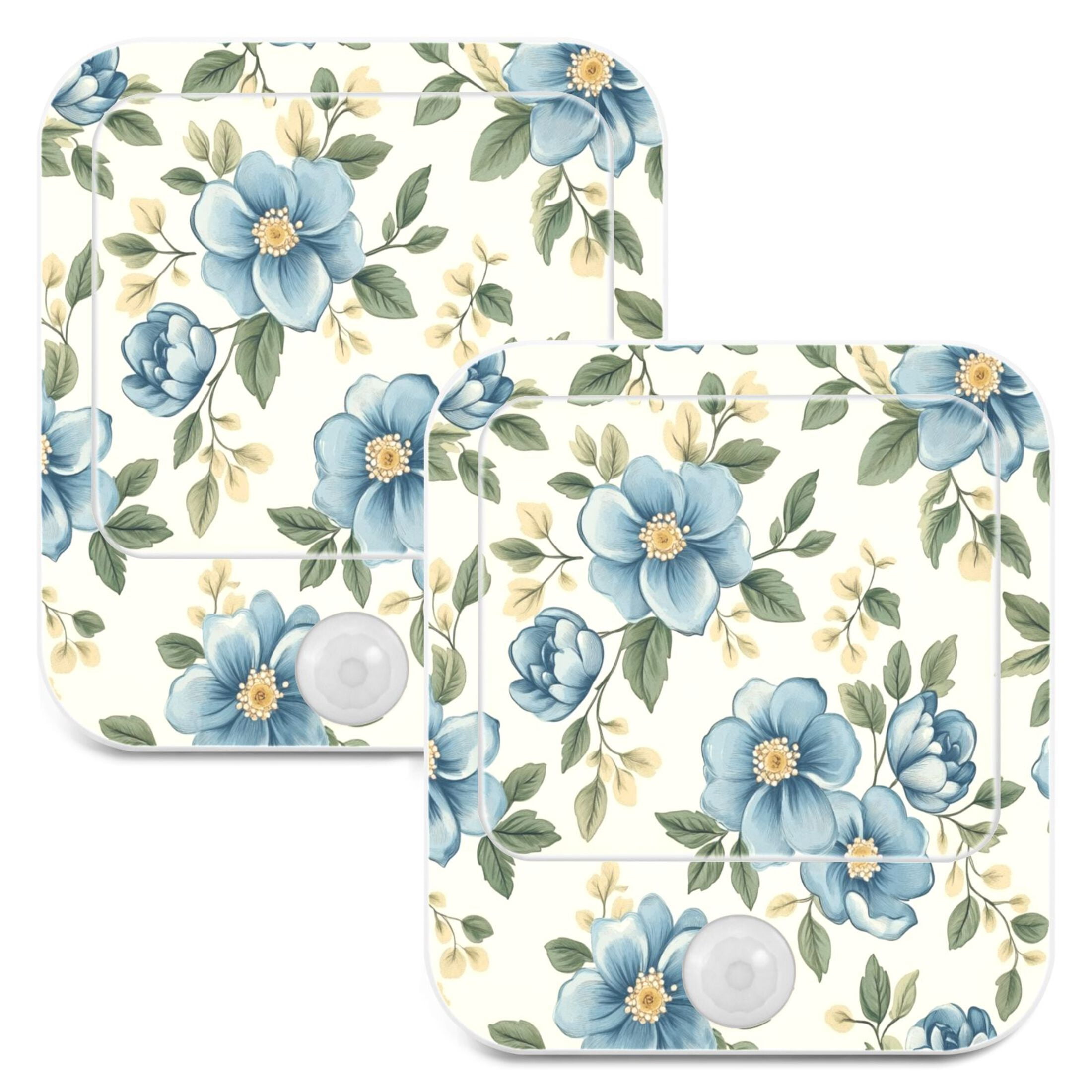 WOBOGO Seamless Pattern Of Blue Flowers and Green Leaves Night Light ...