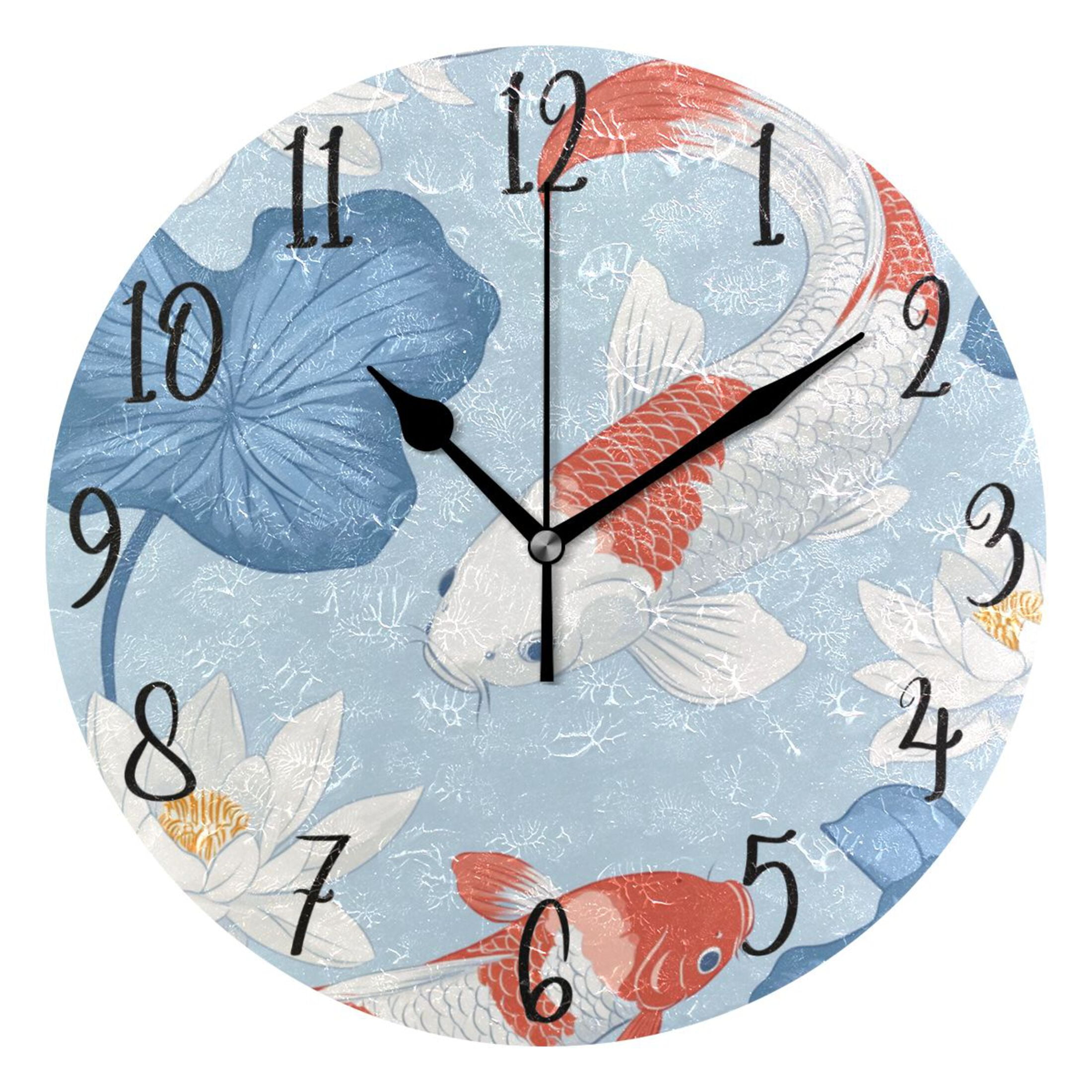 WOBOGO Seamless Pattern Of White and Red Koi Fish Wall Clock 10in ...