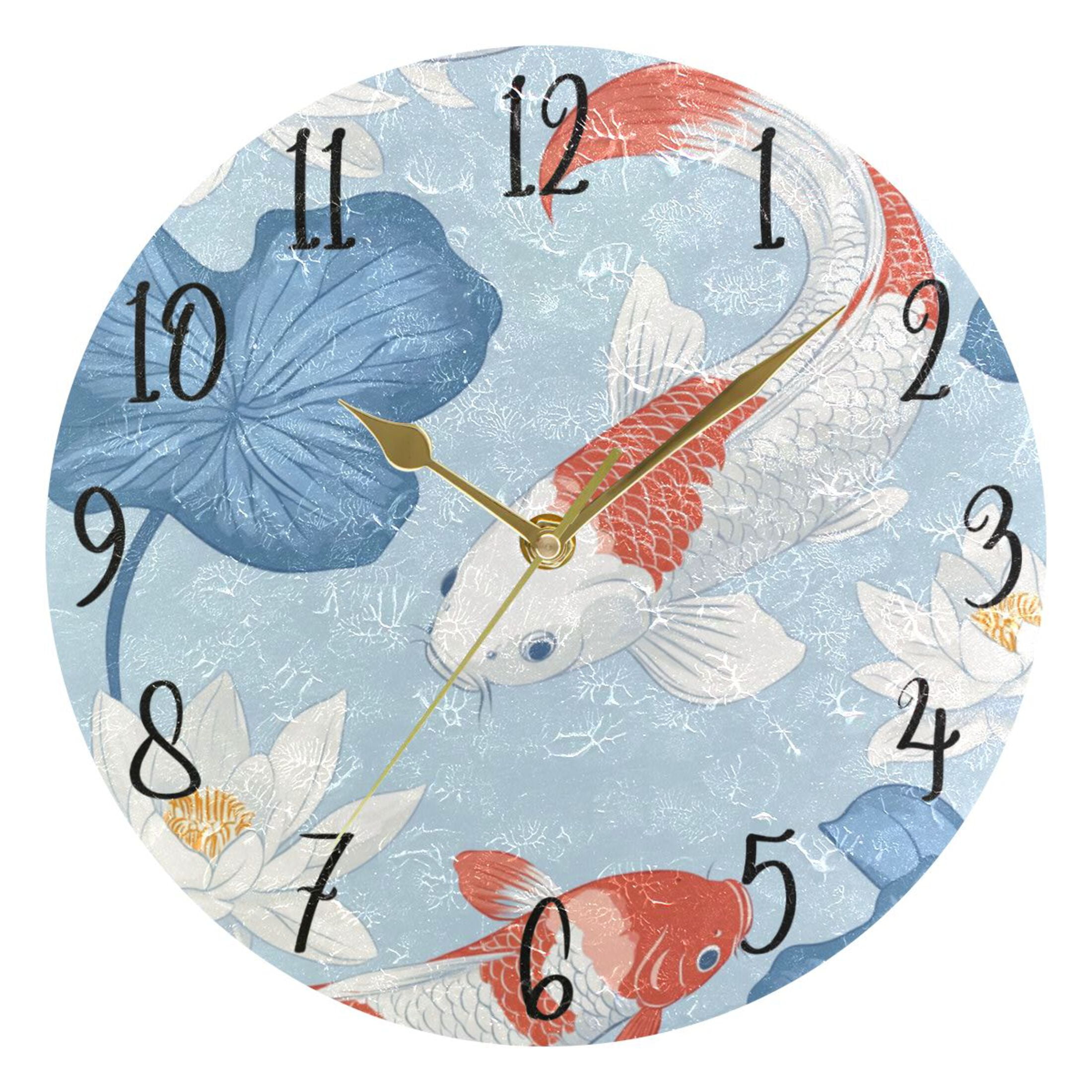 WOBOGO Seamless Pattern Of White and Red Koi Fish Wall Clock 10in ...