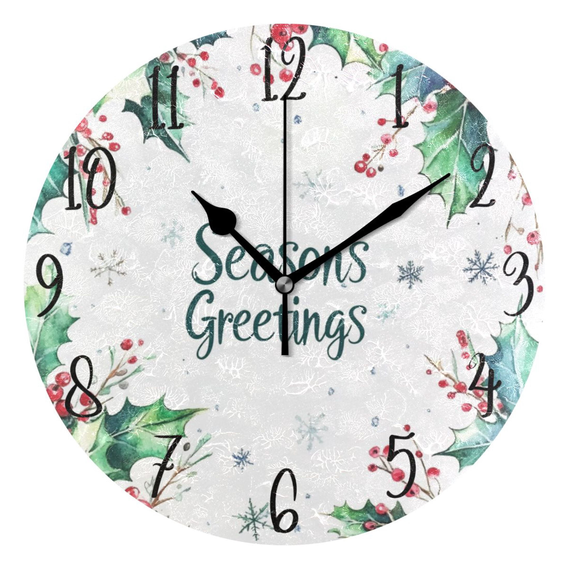 WOBOGO Seasons Greetings Wall Clock 10in Silent Mechanism Battery ...