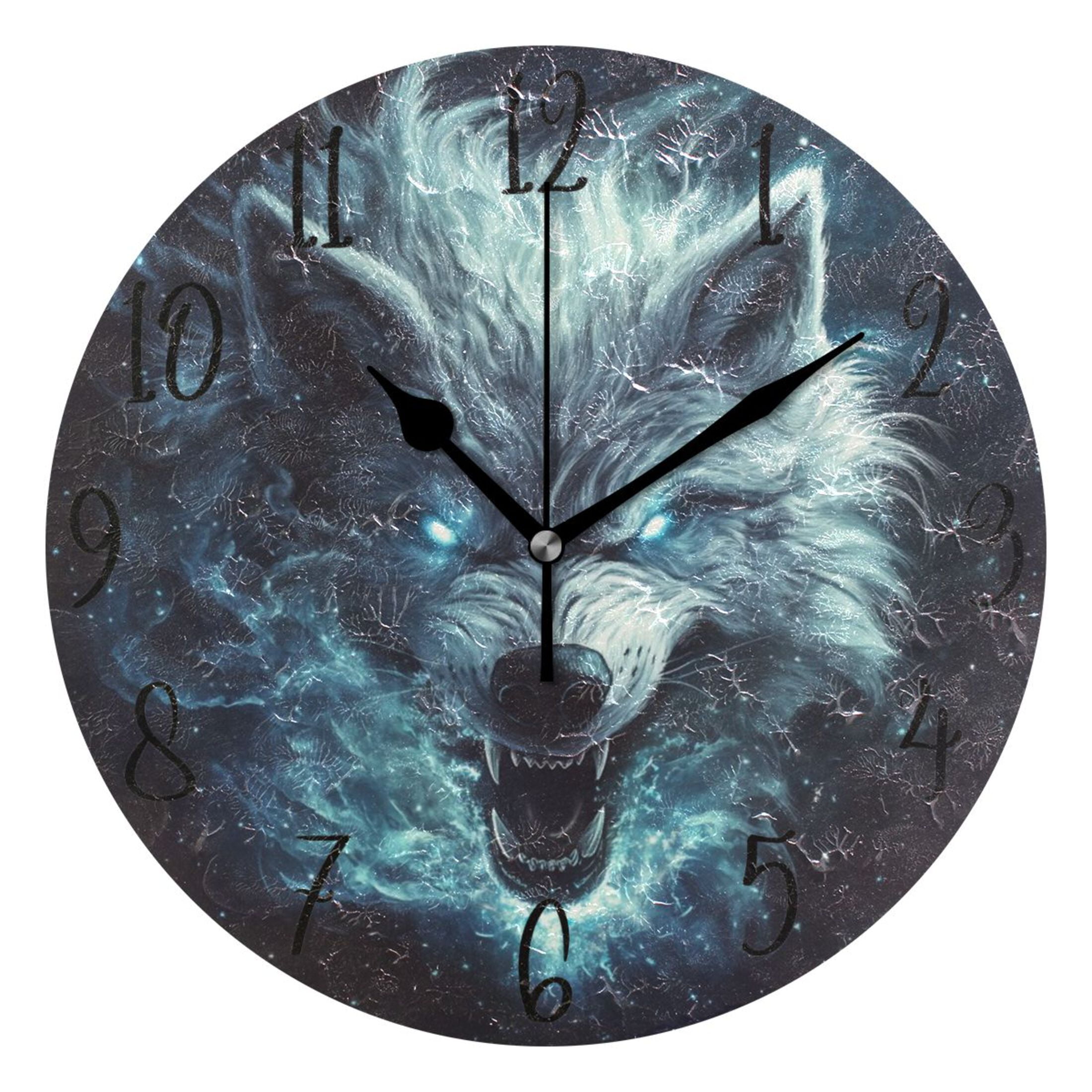 WOBOGO Show Ferocity Wolf Wall Clock 10in Silent Mechanism Battery ...