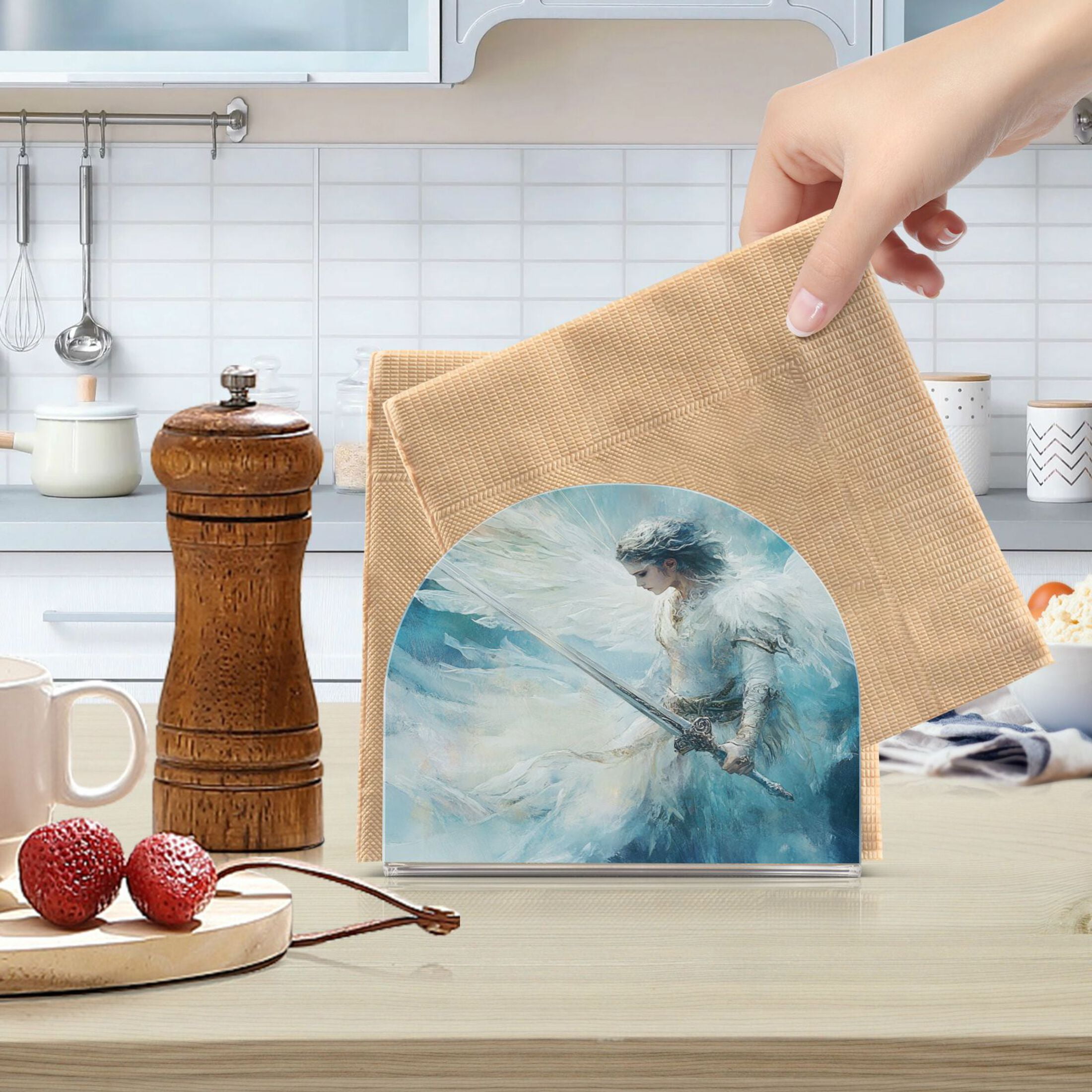 WOBOGO Silver Angel Clear Acrylic Napkin Holder Kitchen Tissue Face ...