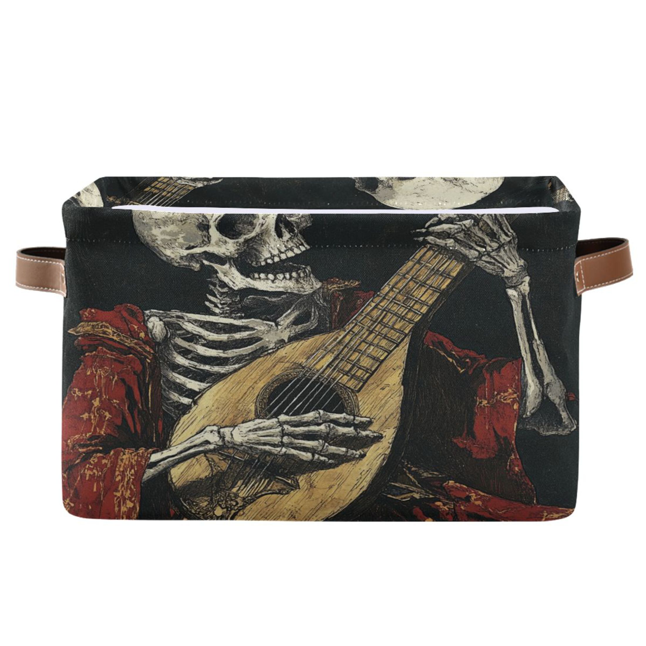 WOBOGO Skeleton Playing The Lute Square Storage Basket with Waterproof ...