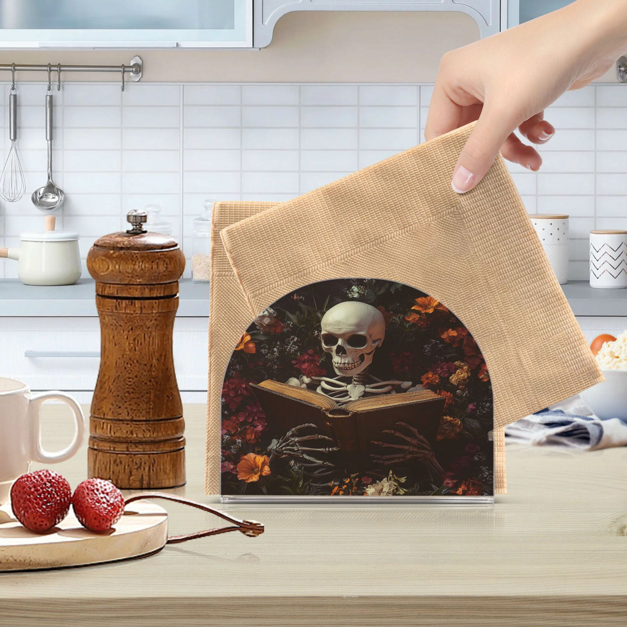 WOBOGO Skeleton Reading Clear Acrylic Napkin Holder Kitchen Tissue Face ...