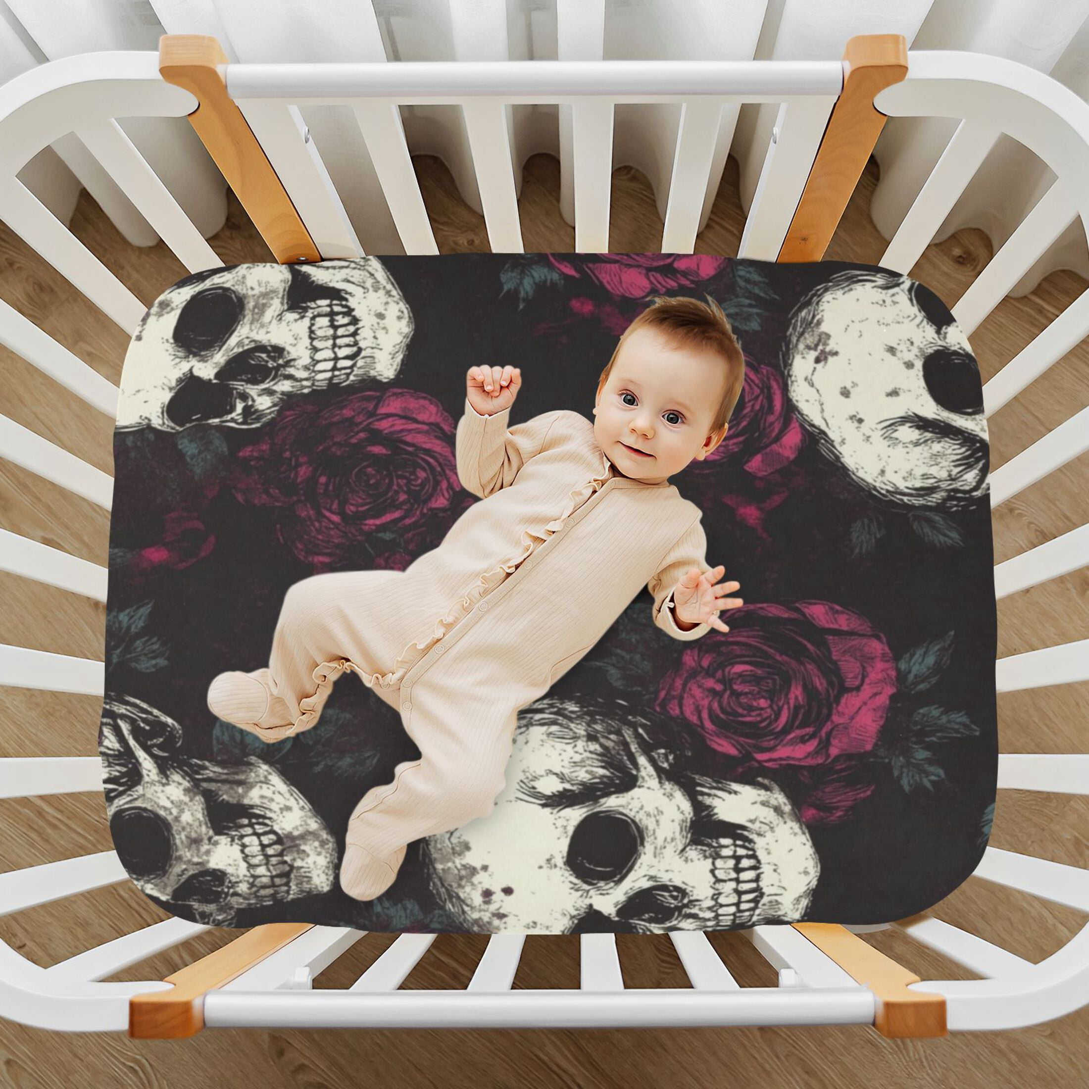 WOBOGO Skull Burgundy Roses Pattern Baby Crib Sheets Super Soft ...