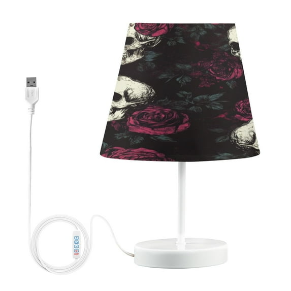 WOBOGO Skull Burgundy Roses Pattern Table Lamps Bedroom 3-Speed ...
