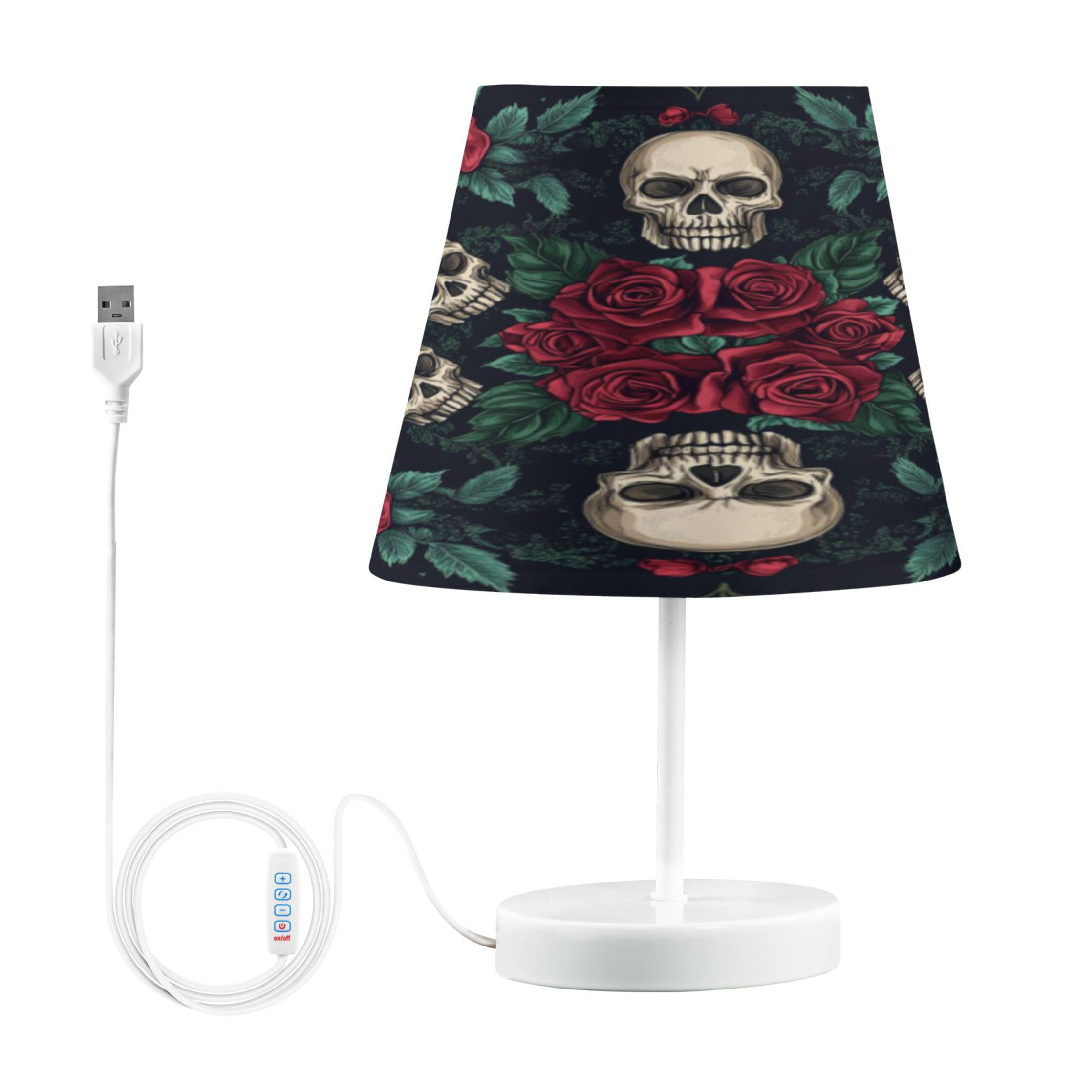 WOBOGO Skull Red Rose Darkpattern Table Lamps Bedroom 3-Speed Dimmable ...