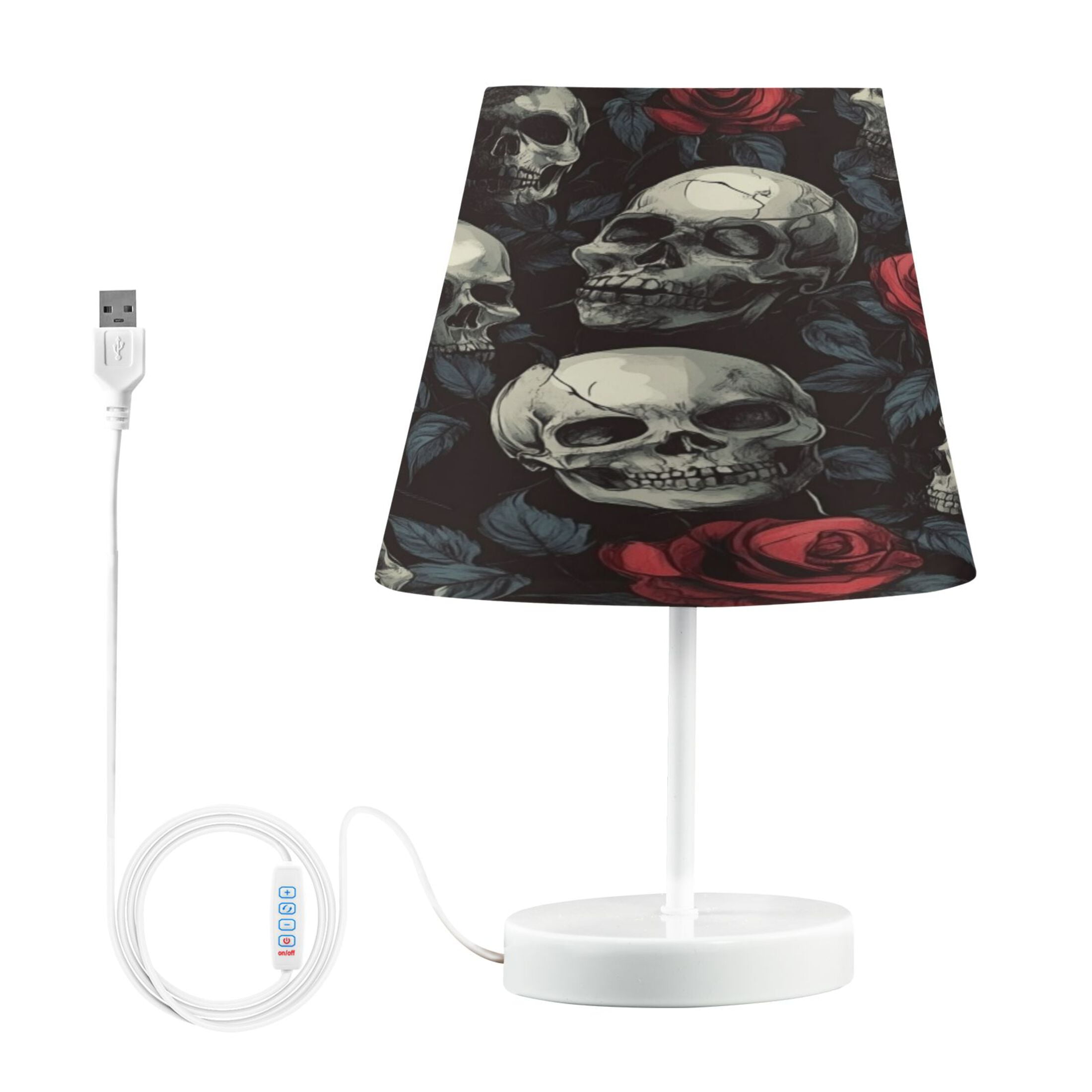 WOBOGO Skull Red Roses Pattern Table Lamps Bedroom 3-Speed Dimmable ...