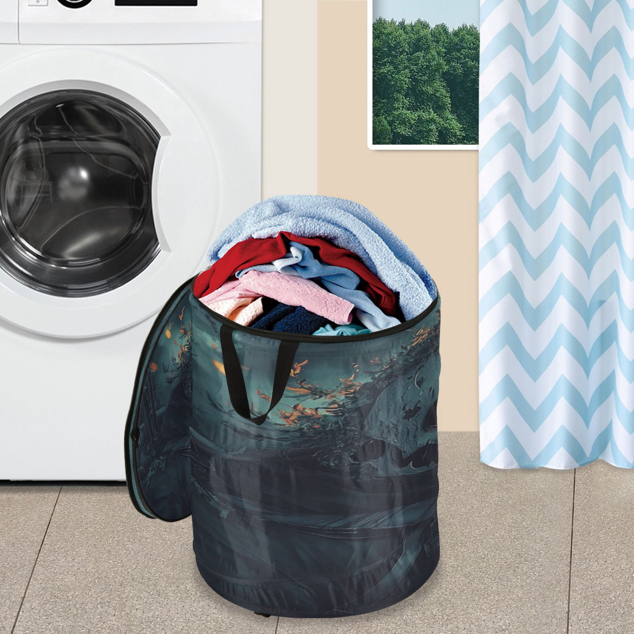 WOBOGO Skull Soldier Foldable Laundry Baskets with Carry Handle Zipper ...