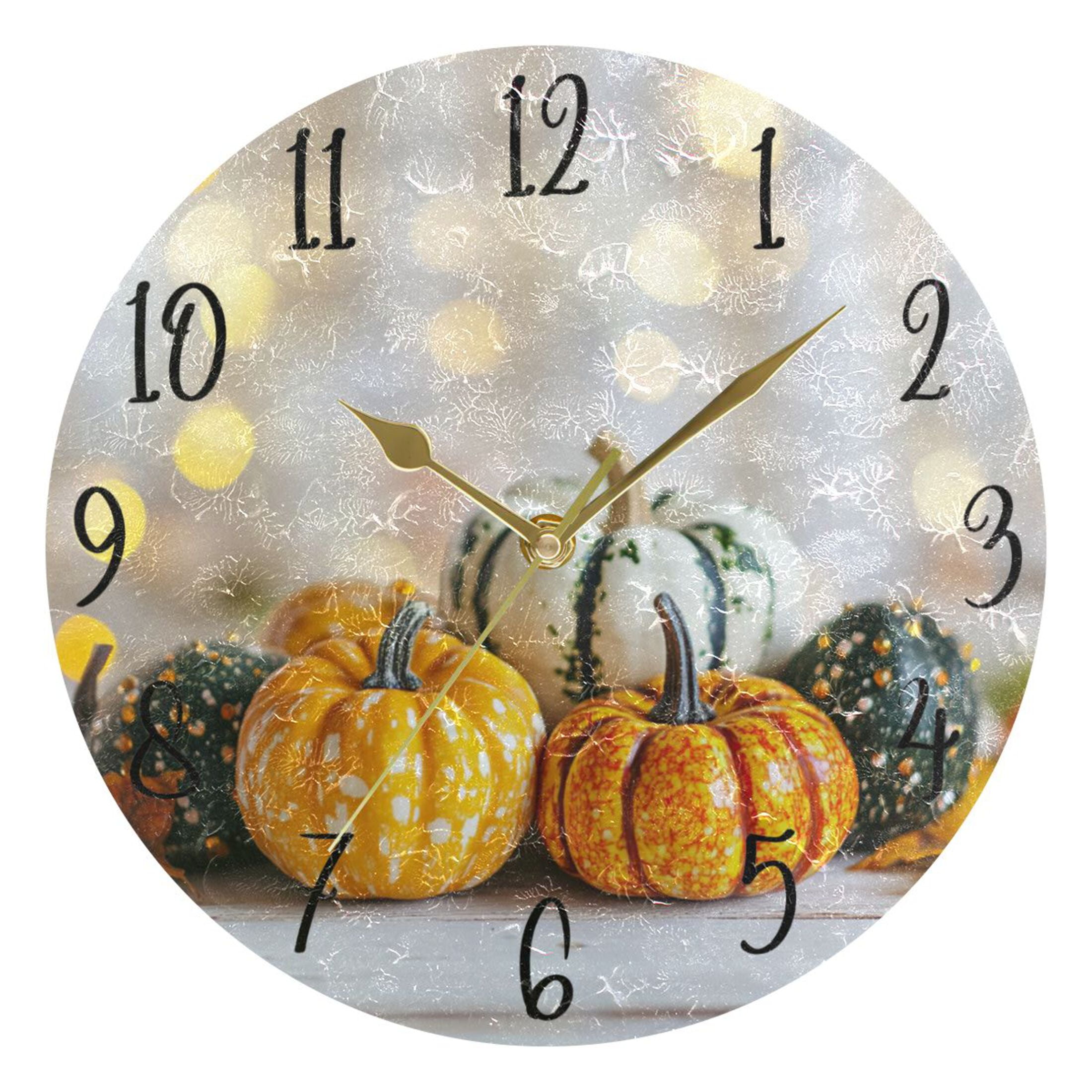 WOBOGO Small Pumpkins on The Door Wall Clock 10in Silent Mechanism ...