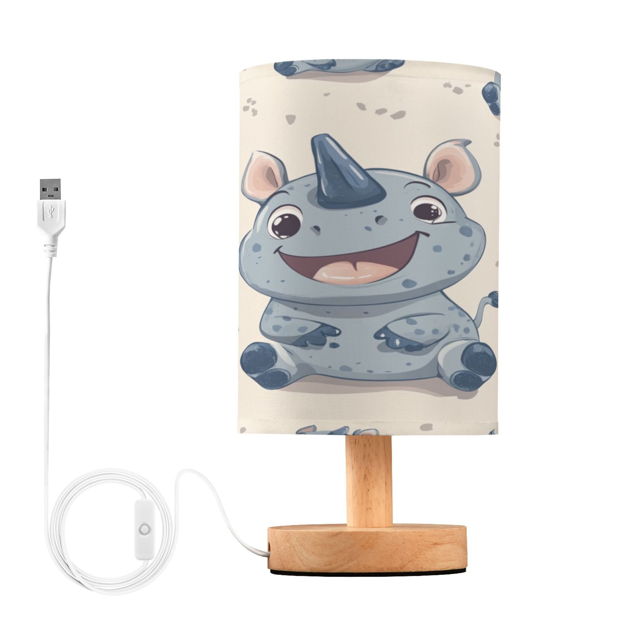 WOBOGO Smile Cute Rhinoceros Bedroom Table Lamp USB Power Connector ...