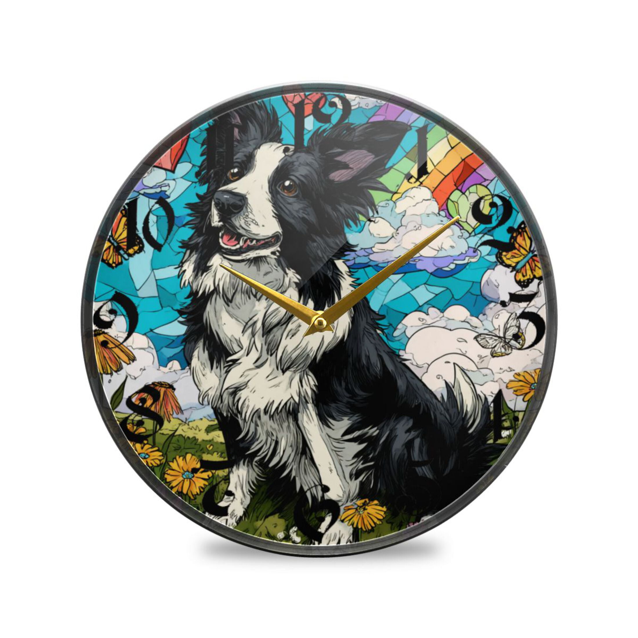 WOBOGO Smiling Border Collie Acrylic Wall Clock Battery Operated 9.5in ...