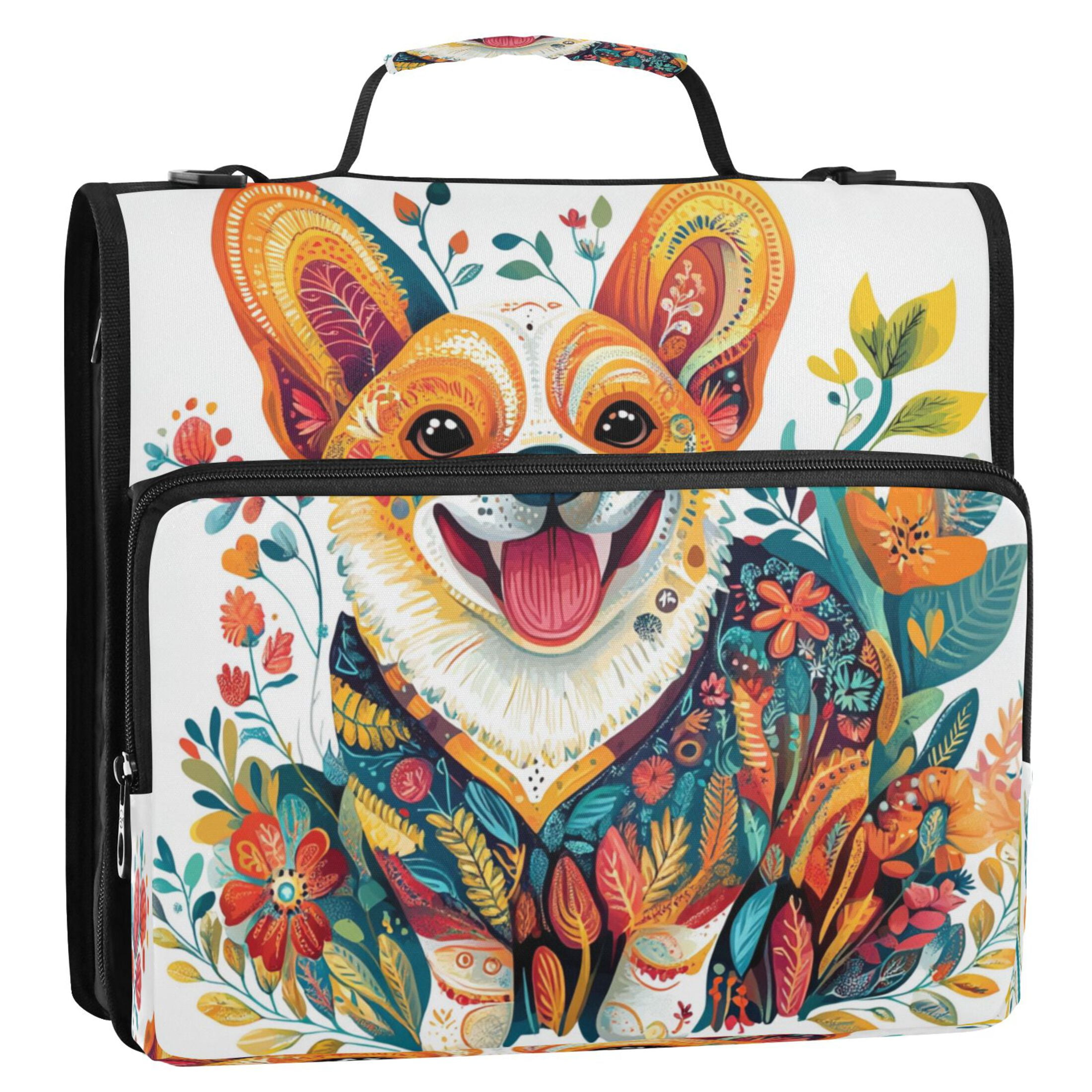 WOBOGO Smiling Corgi Dog Ring Binder Bag 1.5in Folder Organizer with ...
