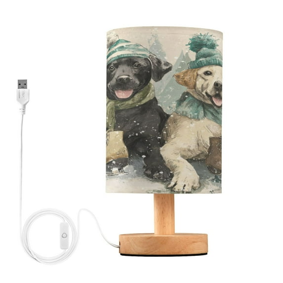 WOBOGO Snow Labrador Bedroom Table Lamp USB Power Connector Wooden Base ...
