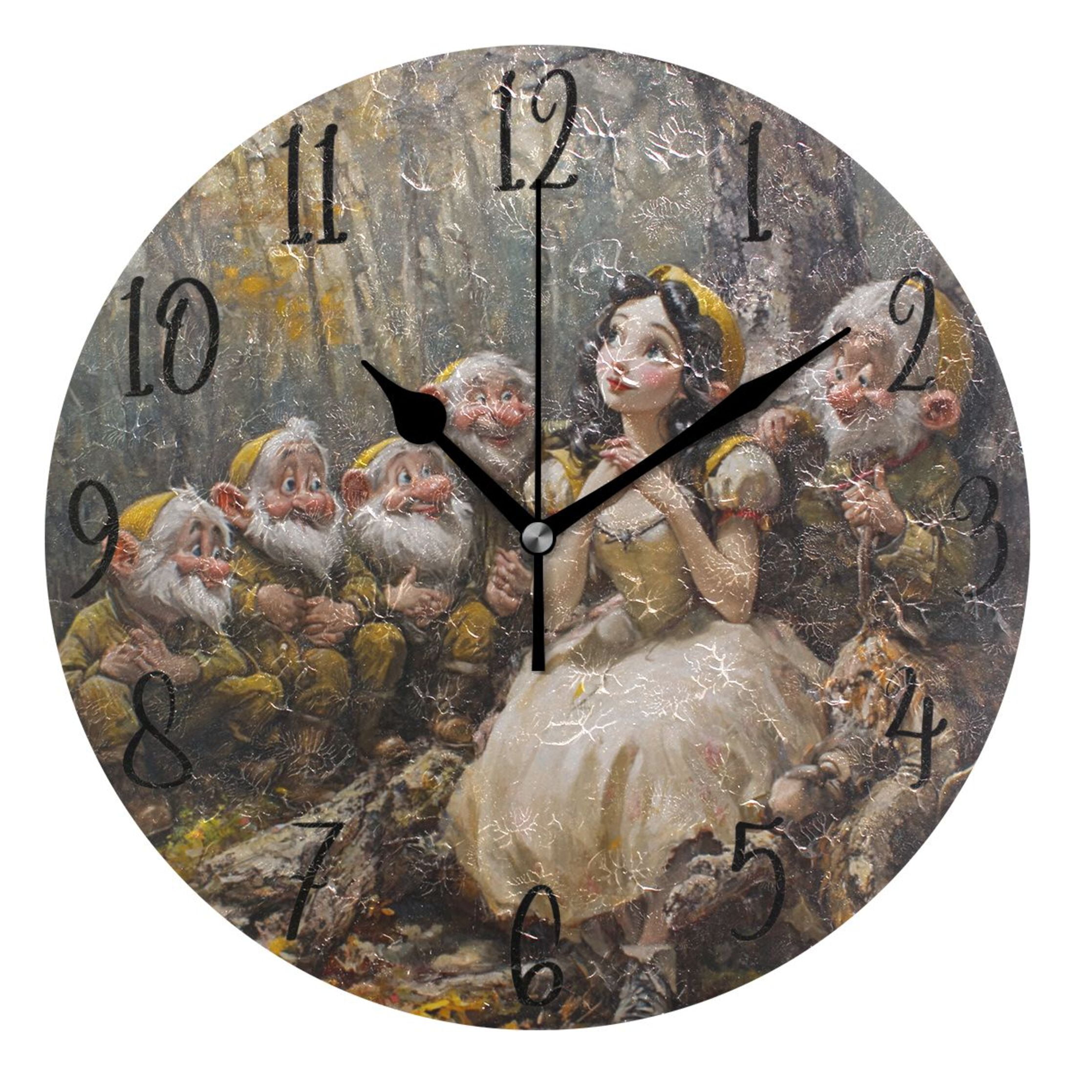 WOBOGO Snow White and The Dwarfs Wall Clock 10in Silent Mechanism ...