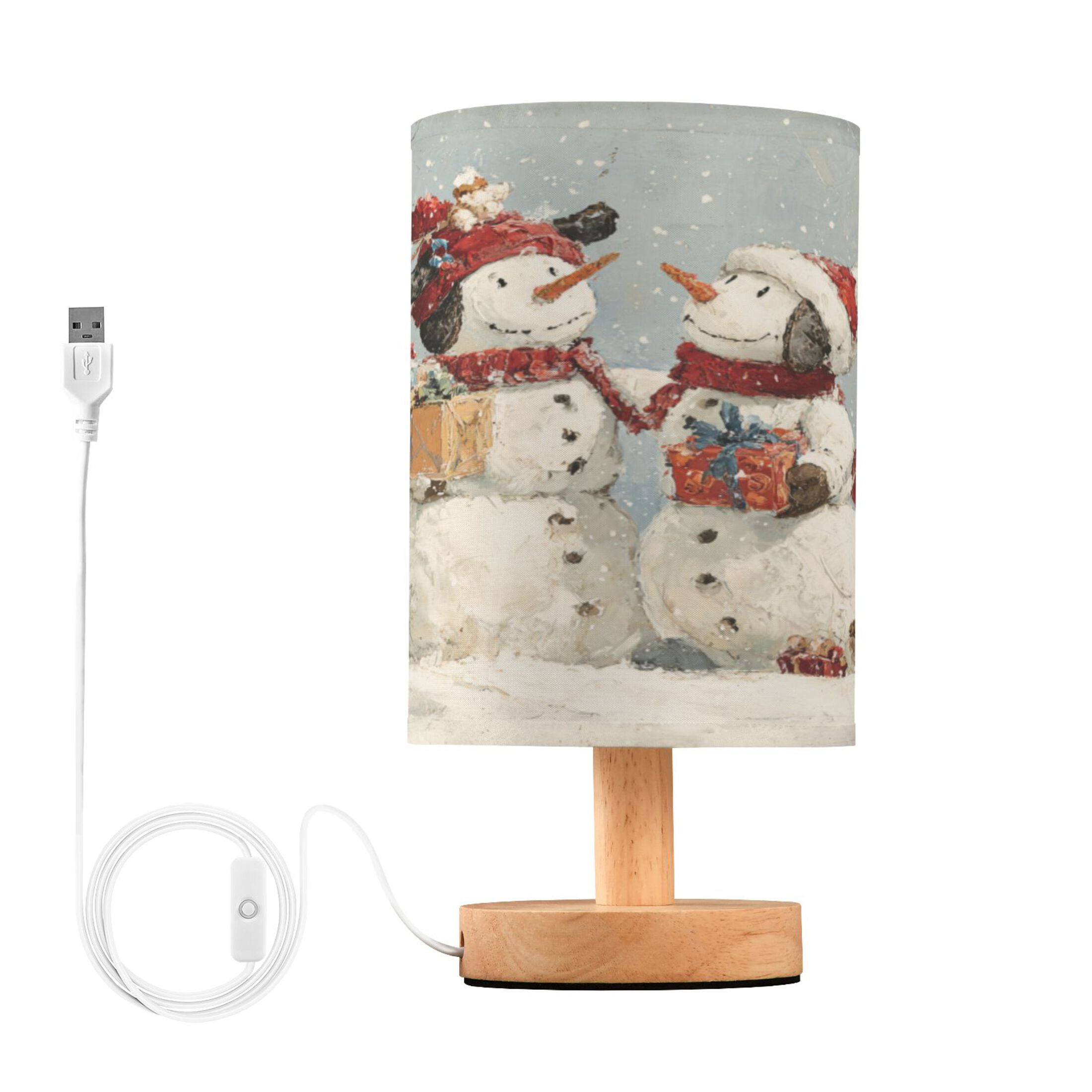 WOBOGO Snowman Gift Bedroom Table Lamp USB Power Connector Wooden Base ...