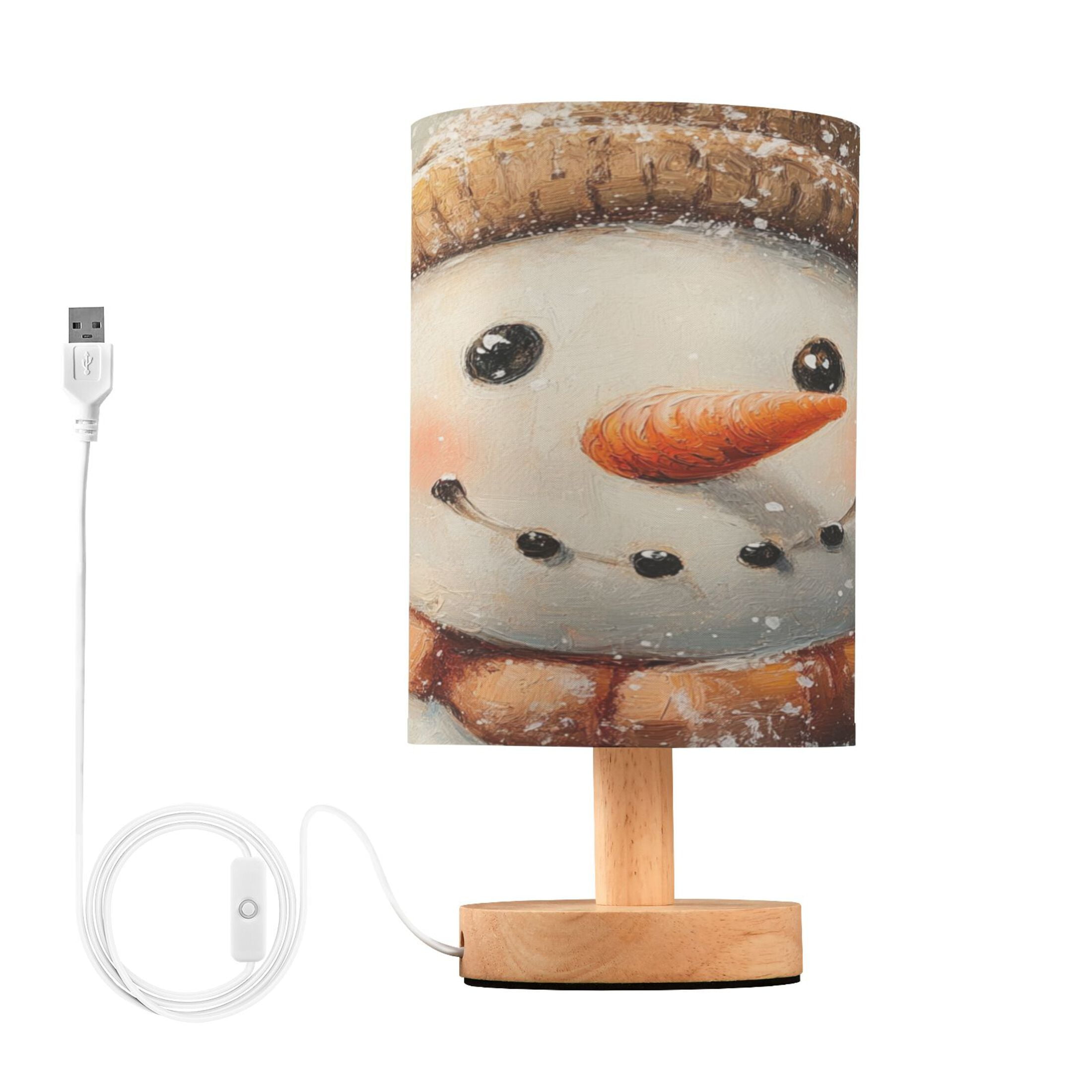 WOBOGO Snowman Hhostat Bedroom Table Lamp USB Power Connector Wooden ...