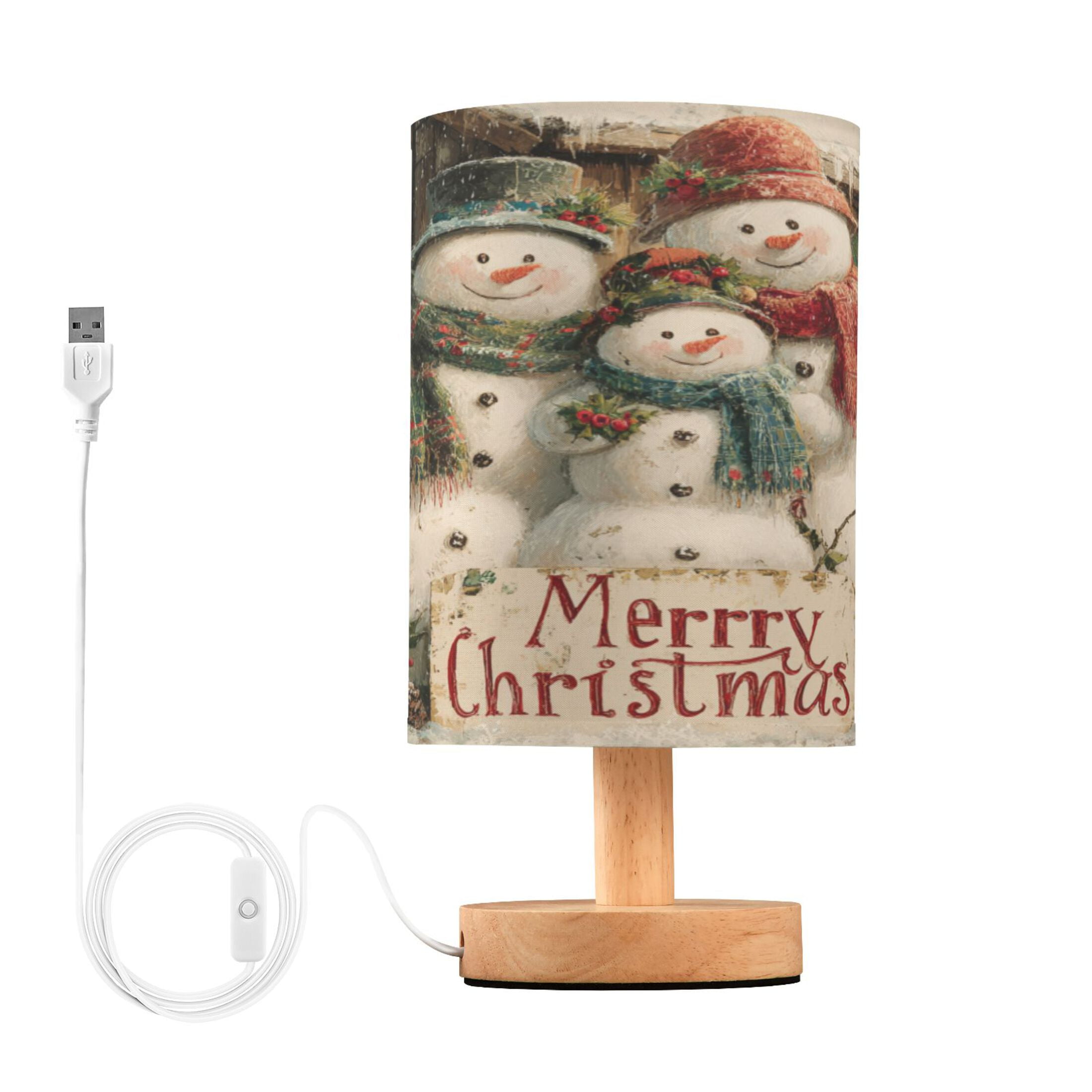 WOBOGO Snowman House Bedroom Table Lamp USB Power Connector Wooden Base ...