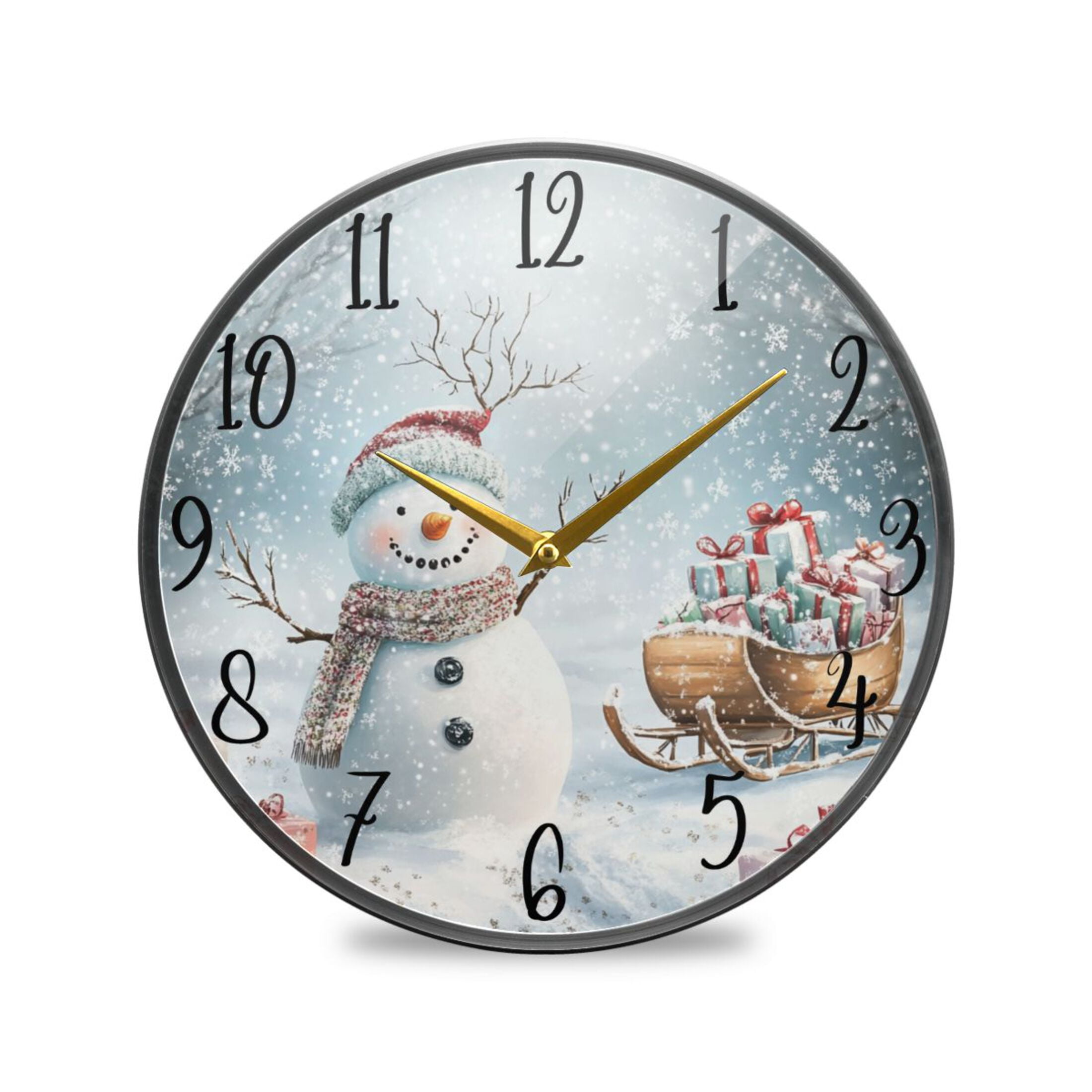 WOBOGO Snowman Next To A Sleigh Full Of Presents Acrylic Wall Clock ...