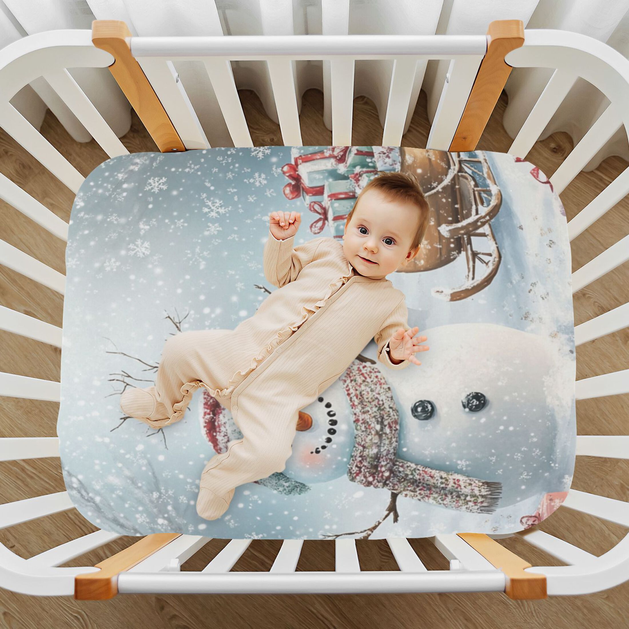 WOBOGO Snowman Next To A Sleigh Full Of Presents Baby Crib Sheets Super ...