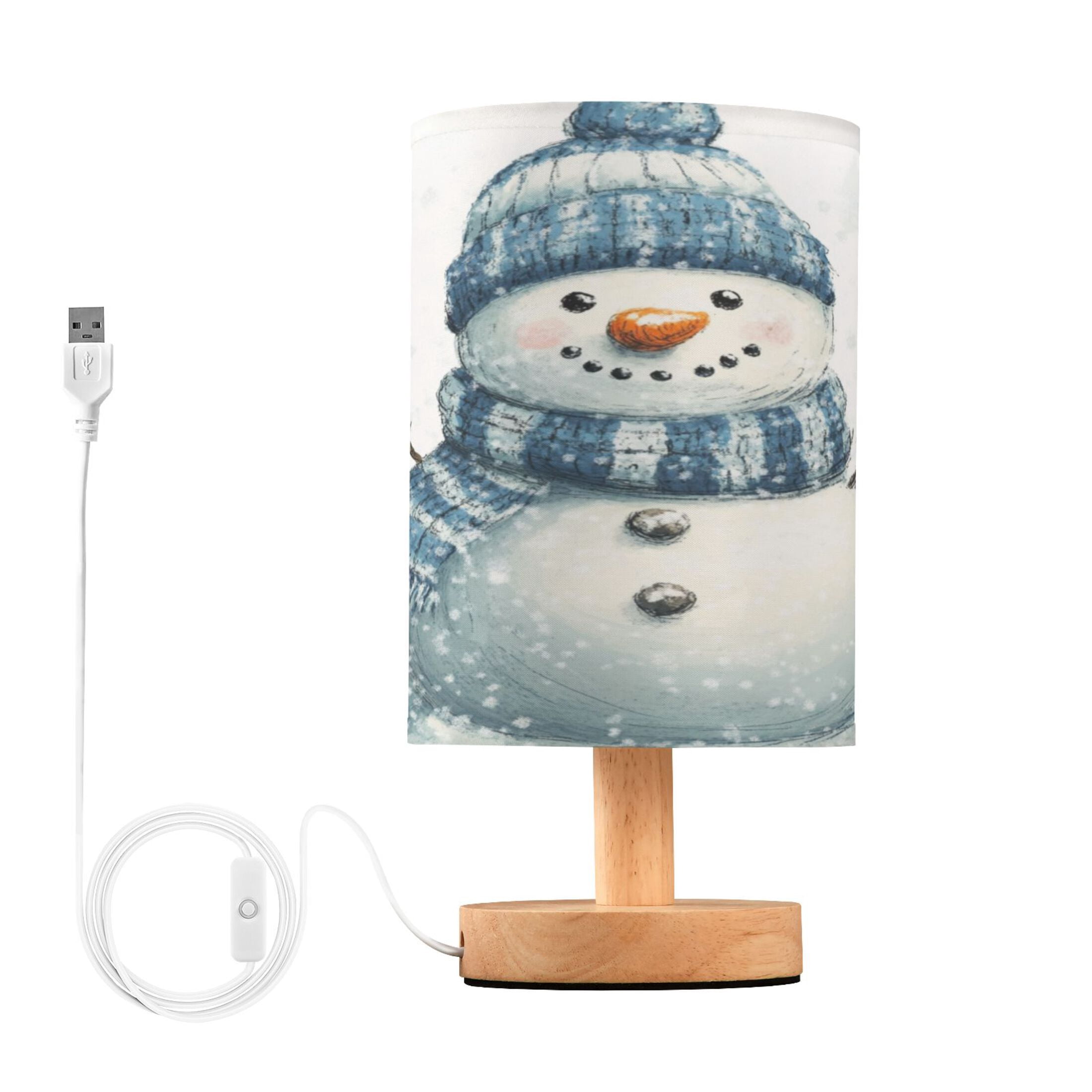 WOBOGO Snowman Wearing A Blue and White Scarf Bedroom Table Lamp USB ...