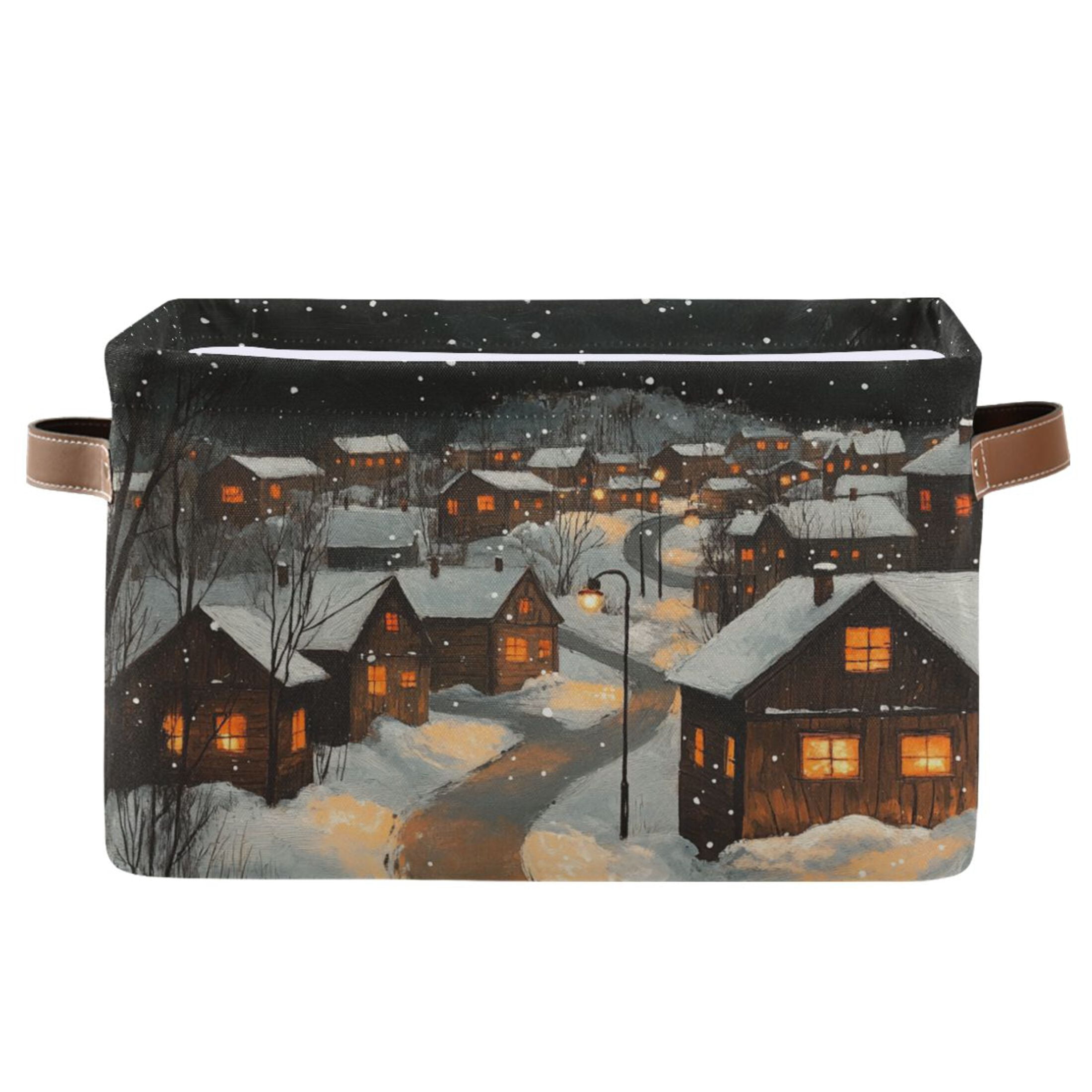 WOBOGO Snowy Night Scene Square Storage Basket with Waterproof Canvas ...