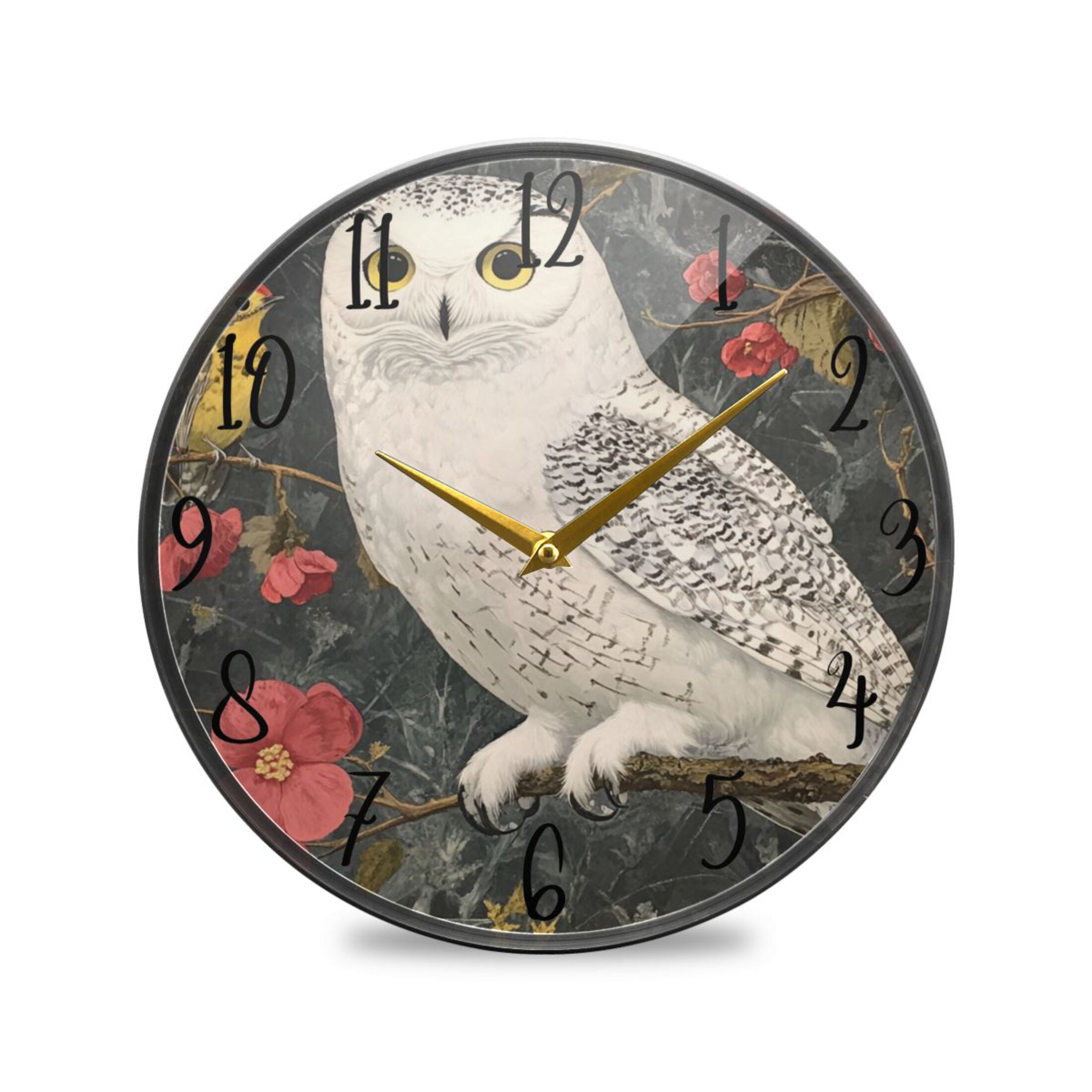 WOBOGO Snowy Owl Acrylic Wall Clock Battery Operated 11.9in Silent No ...