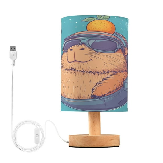 WOBOGO Space Capybara Bedroom Table Lamp USB Power Connector Wooden ...