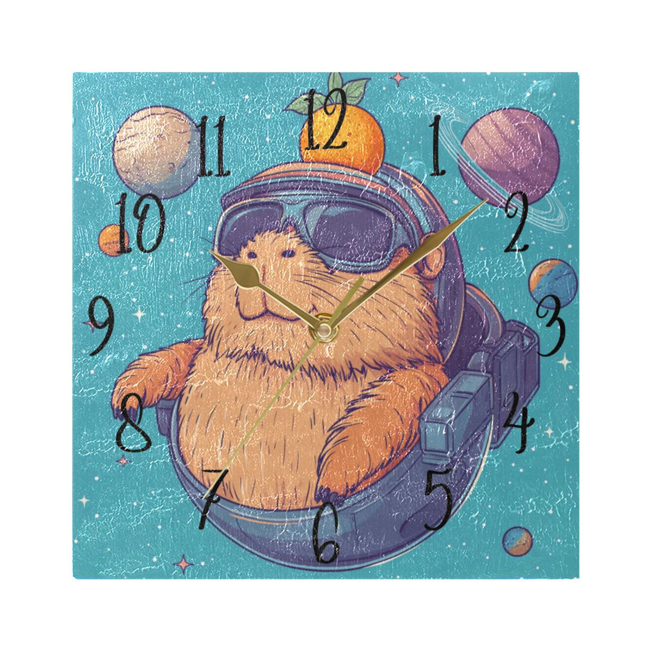 WOBOGO Space Capybara Wall Clock 7.78 Inch Battery Operated Silent Unit ...
