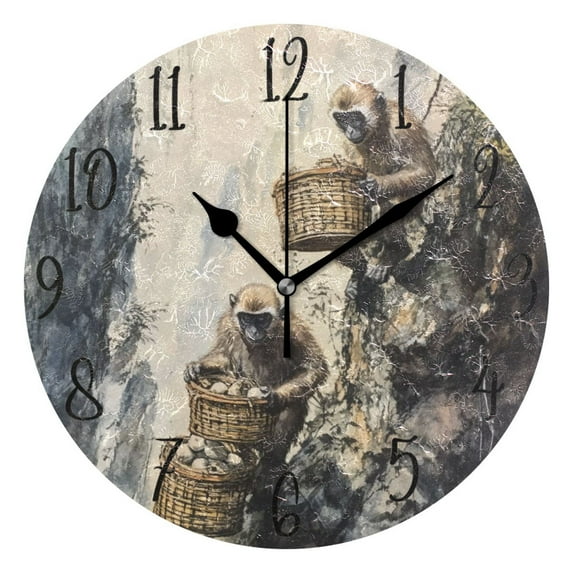 WOBOGO Spirit Monkeys Wall Clock 10in Silent Mechanism Battery Operated Retro Style for Living ...