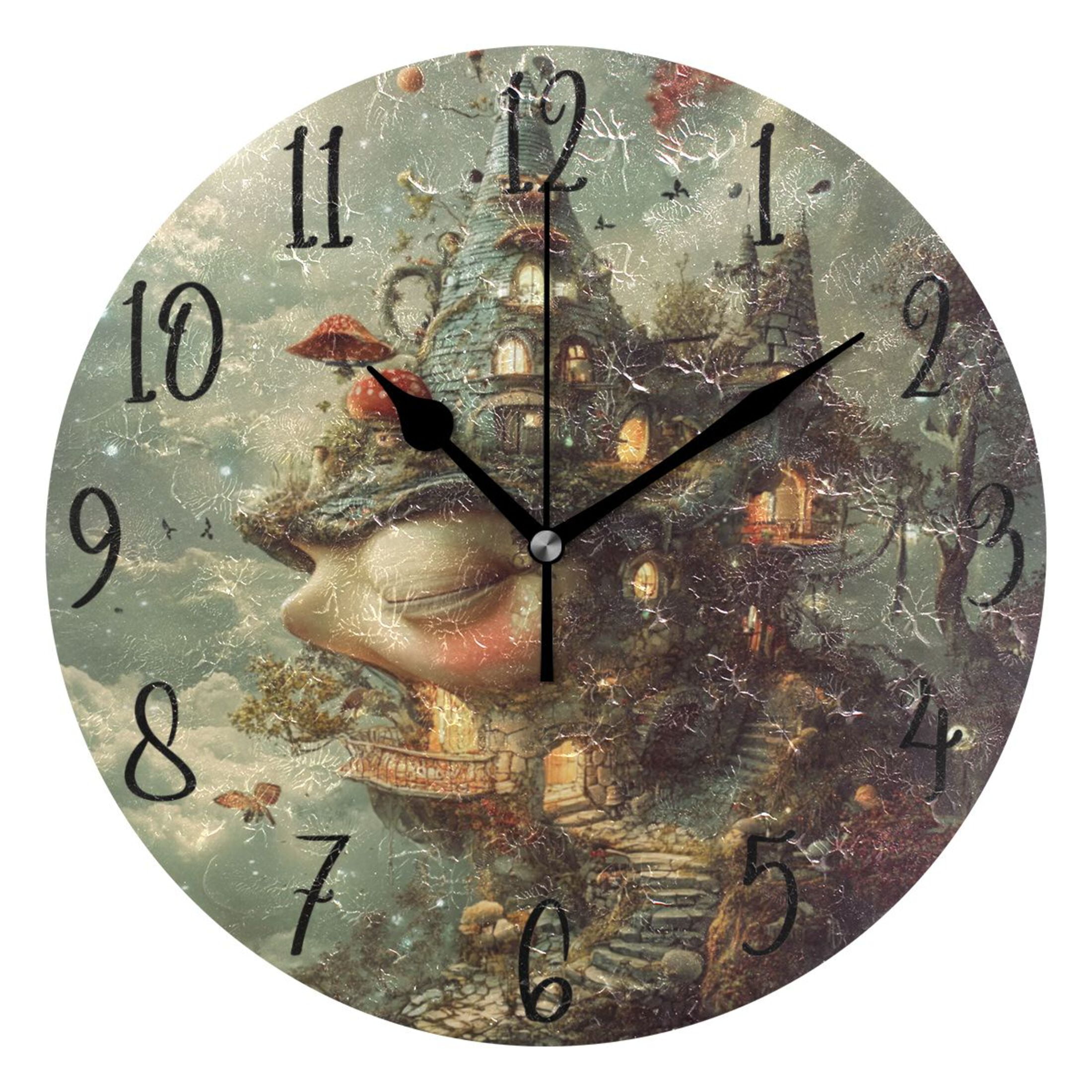 WOBOGO Spooky Castle Wall Clock 10in Silent Mechanism Battery Operated ...