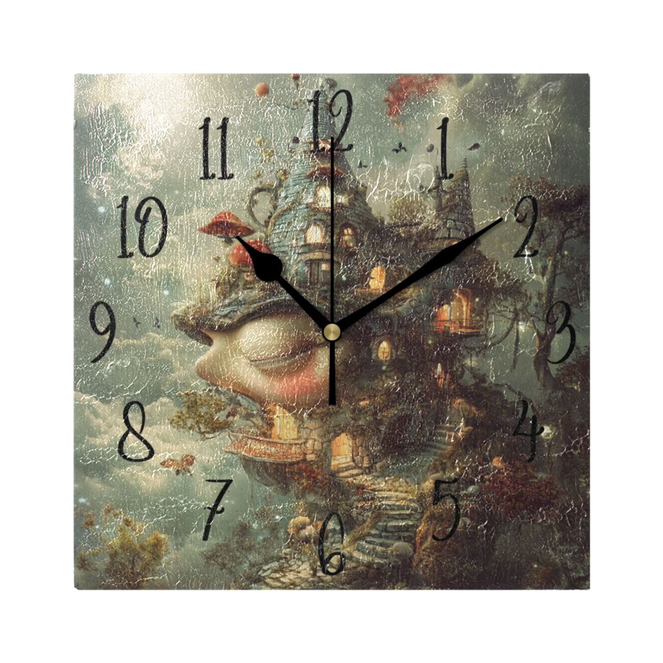 WOBOGO Spooky Castle Wall Clock 7.78 Inch Battery Operated Silent Unit ...