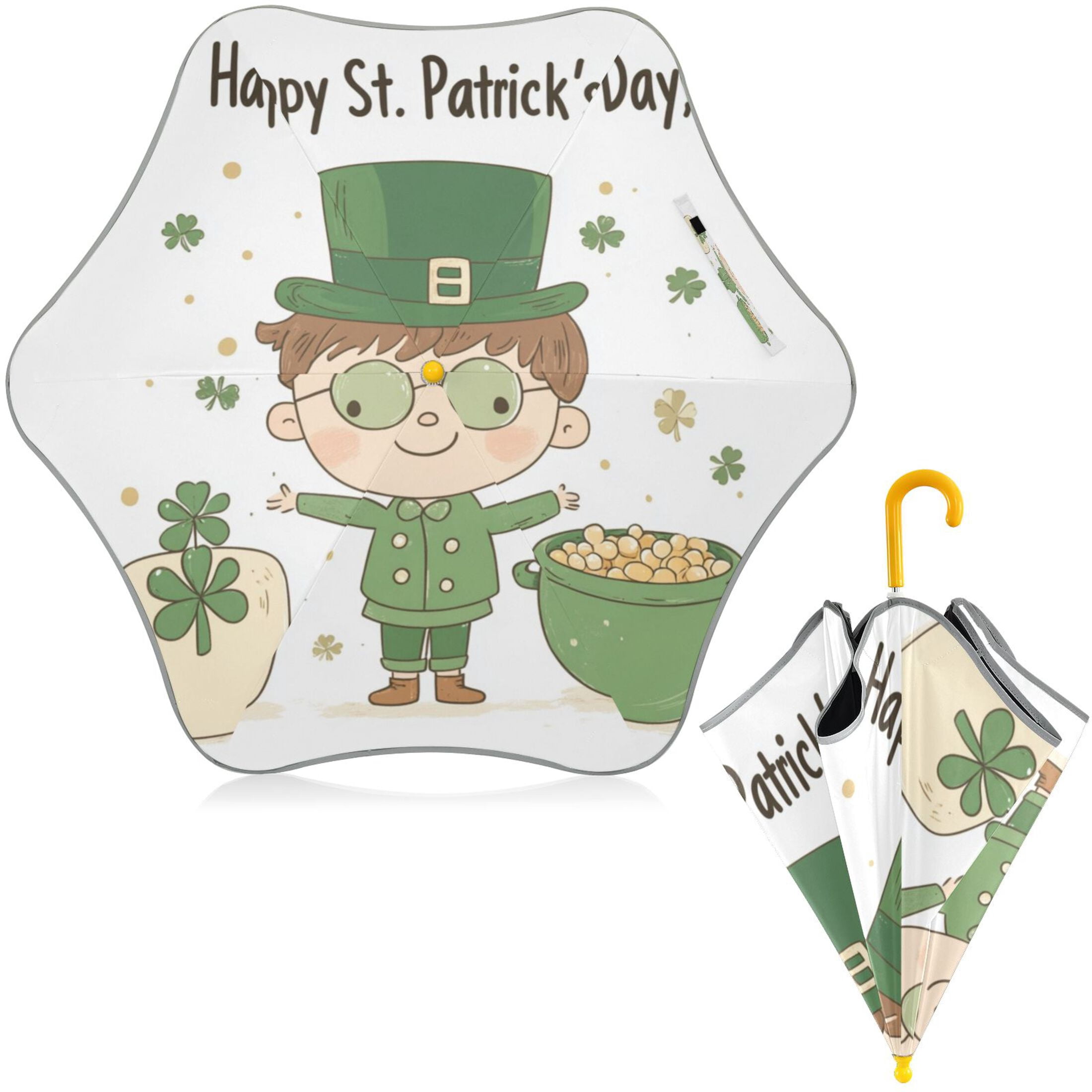 WOBOGO St Patricks Cartoon Doll Children's Umbrella Antipinch Push ...