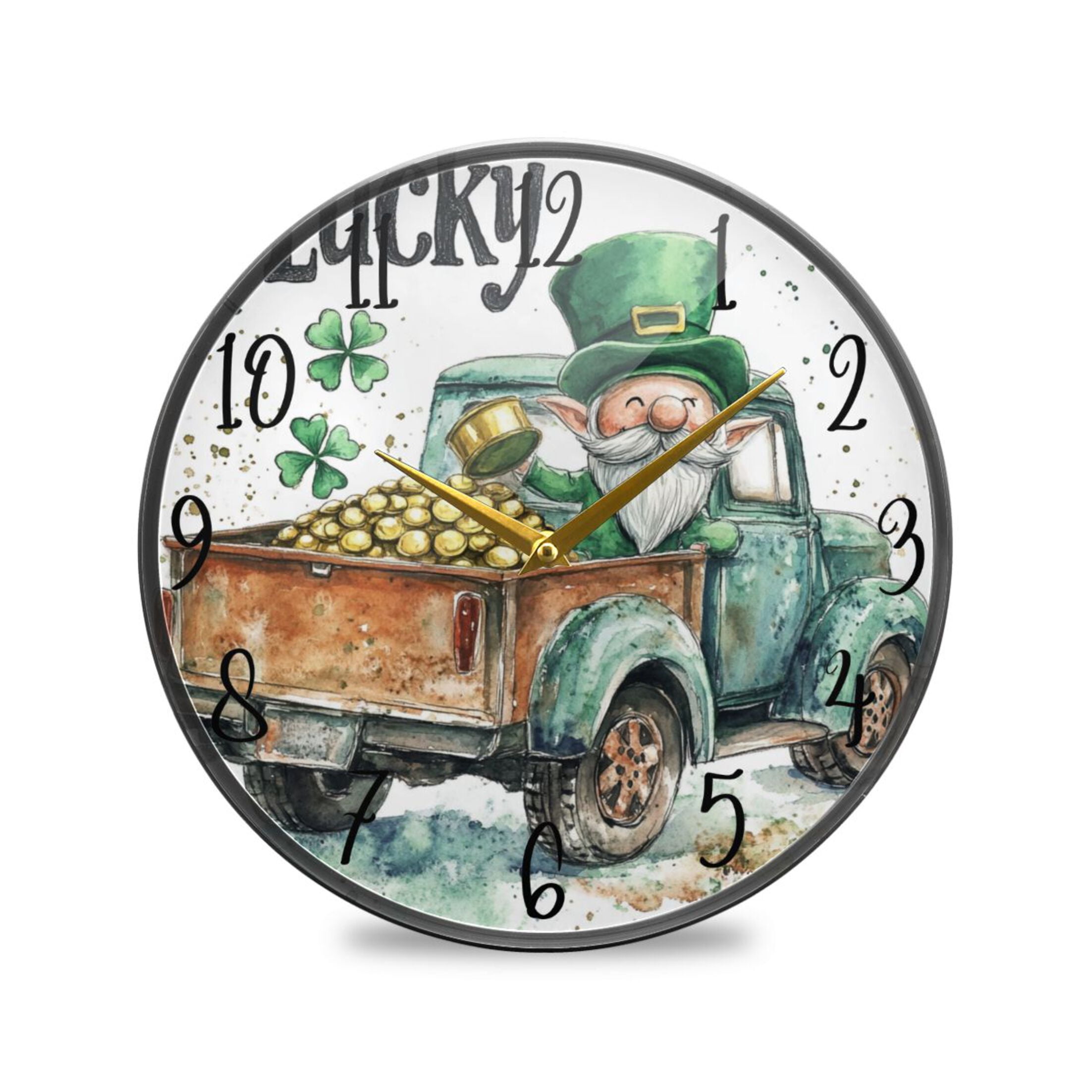 WOBOGO St Patricks Day Lucky Car Acrylic Wall Clock Battery Operated 9 ...