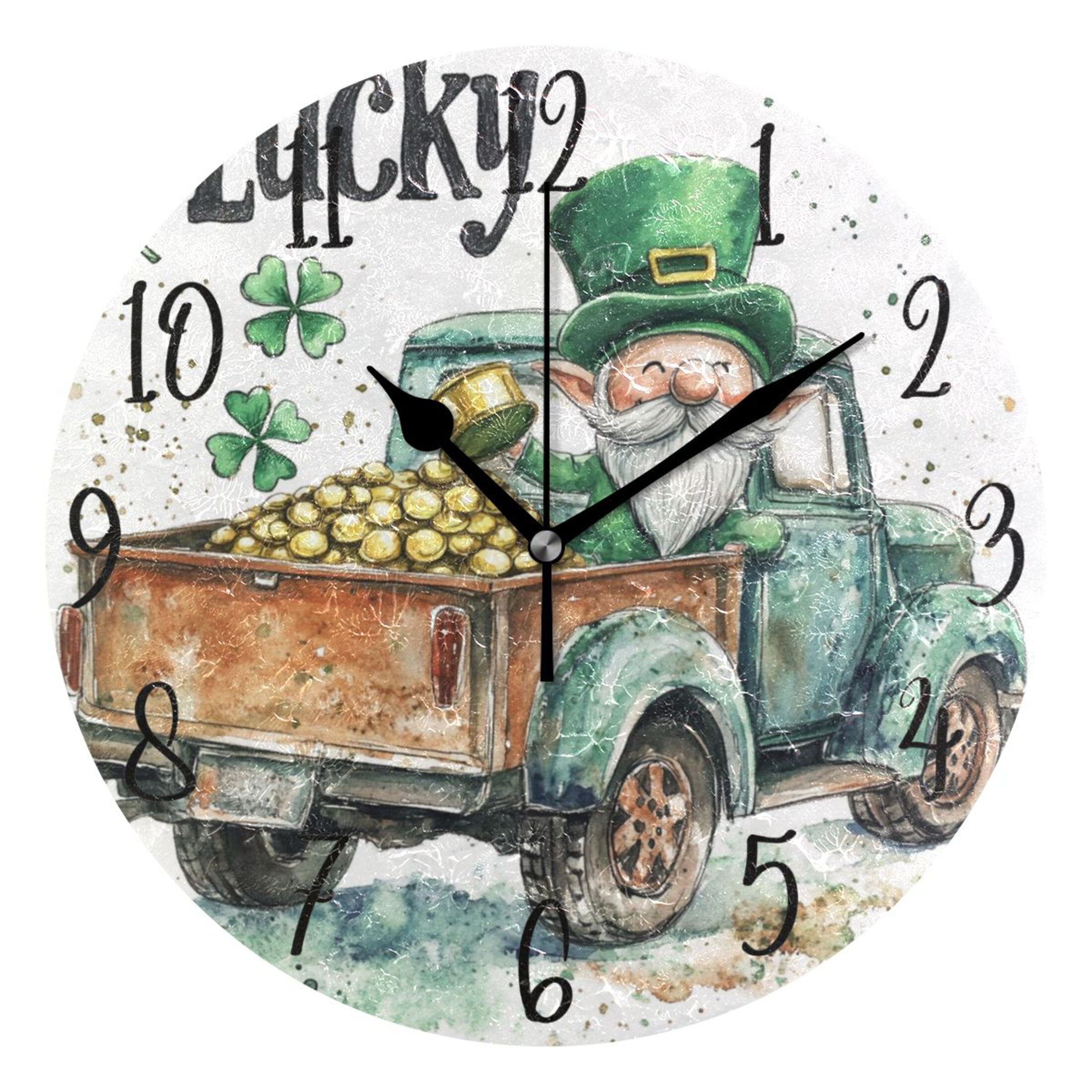 WOBOGO St Patricks Day Lucky Car Wall Clock 10in Silent Mechanism ...