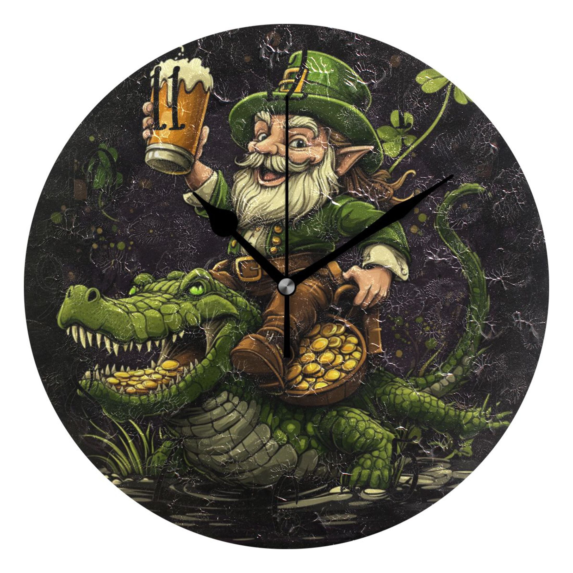 WOBOGO St Patricks Dwarf Ride Crocodile Wall Clock 10in Silent ...