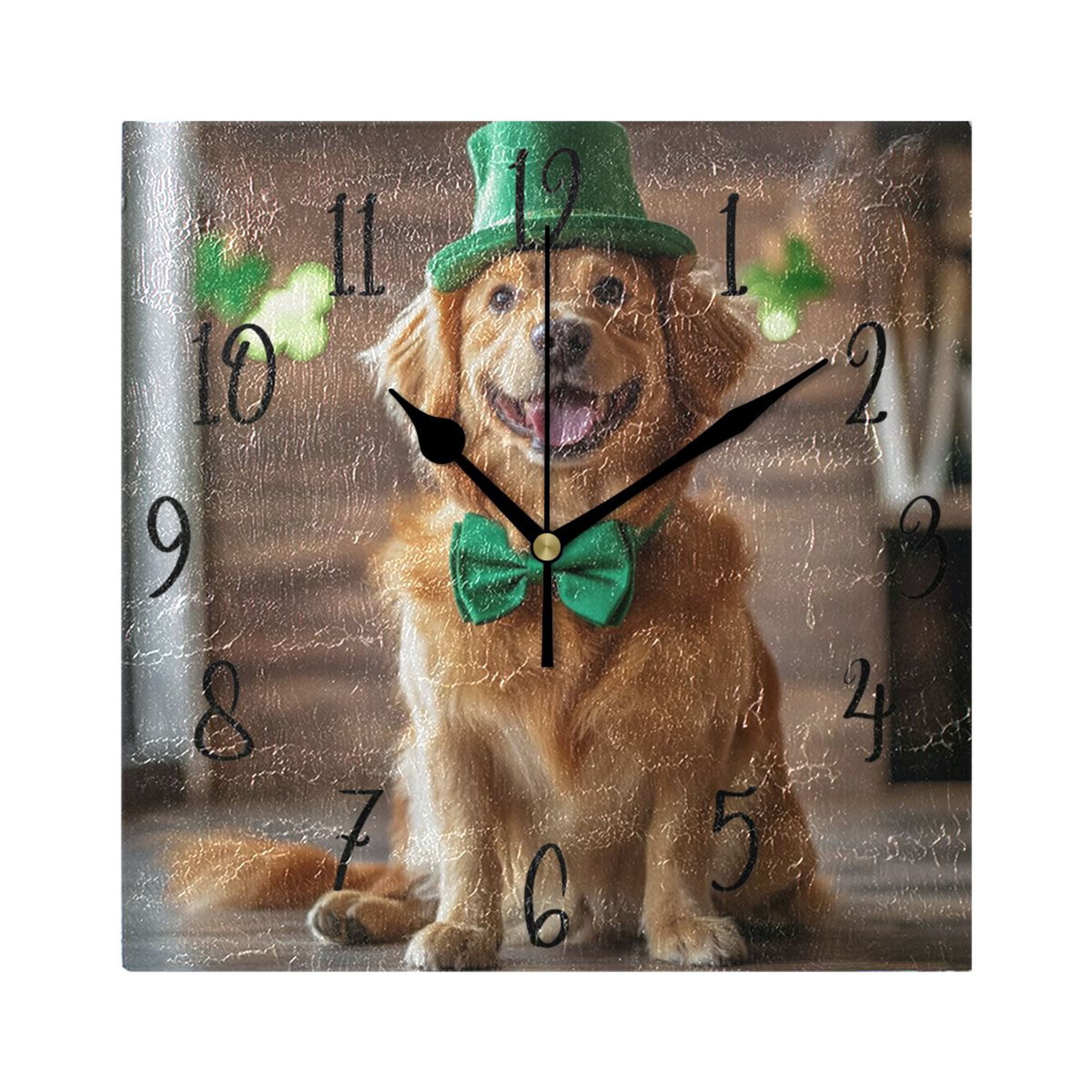 WOBOGO St Patricks Golden Retriever Wall Clock 7.78 Inch Battery ...