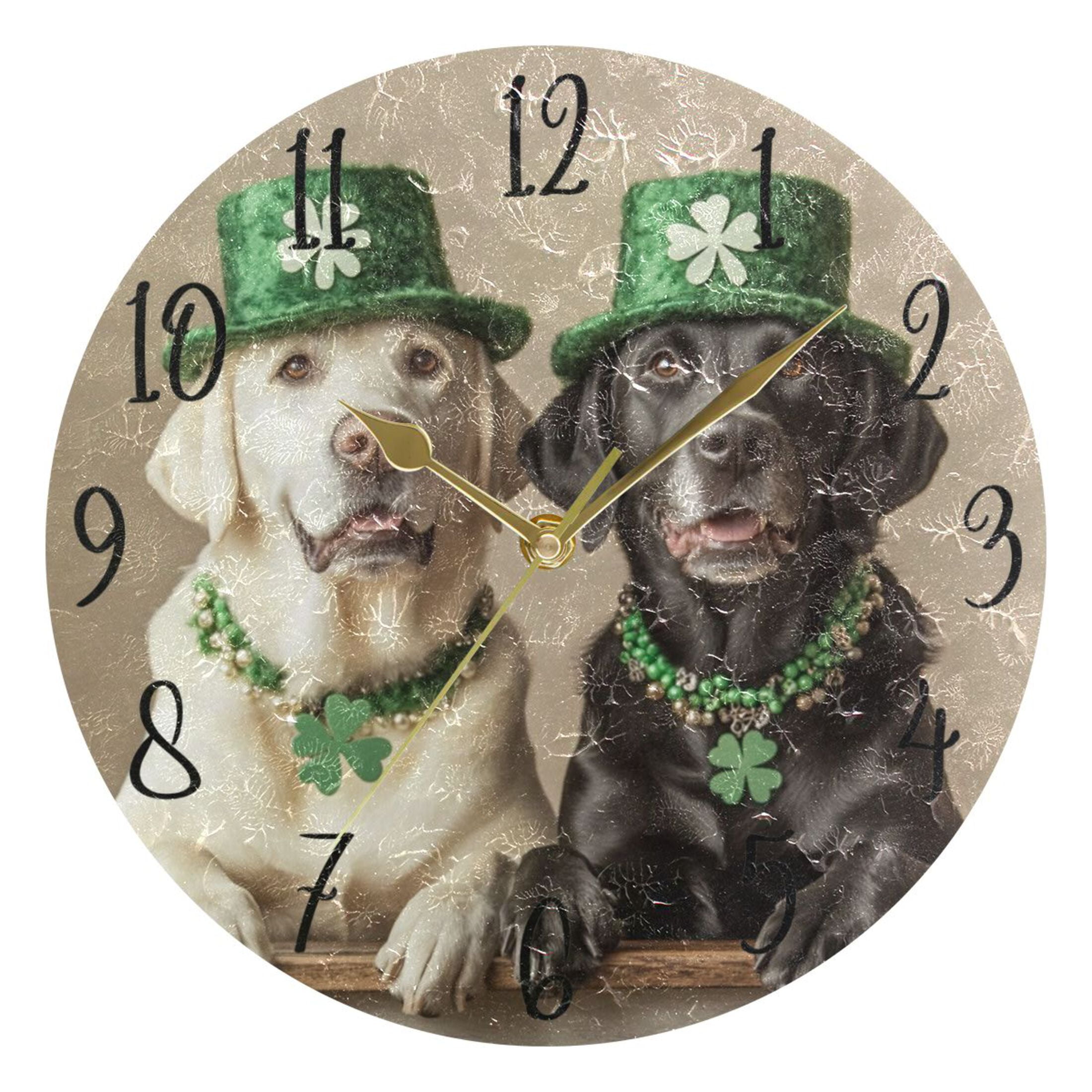 WOBOGO St Patricks Labrador Wall Clock 10in Silent Mechanism Battery ...