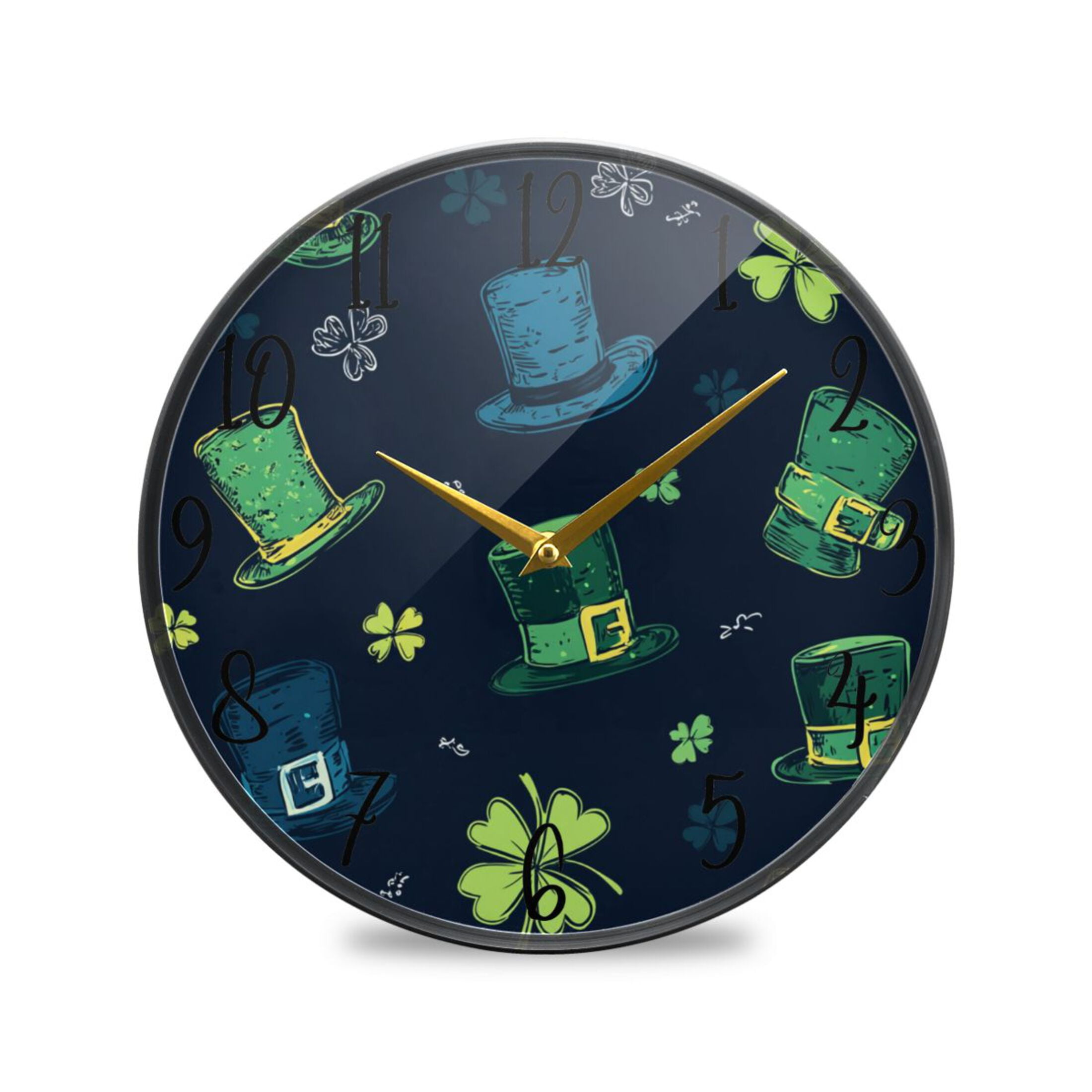 WOBOGO St Patricks Pattern with Hats and Shamrocks Acrylic Wall Clock ...