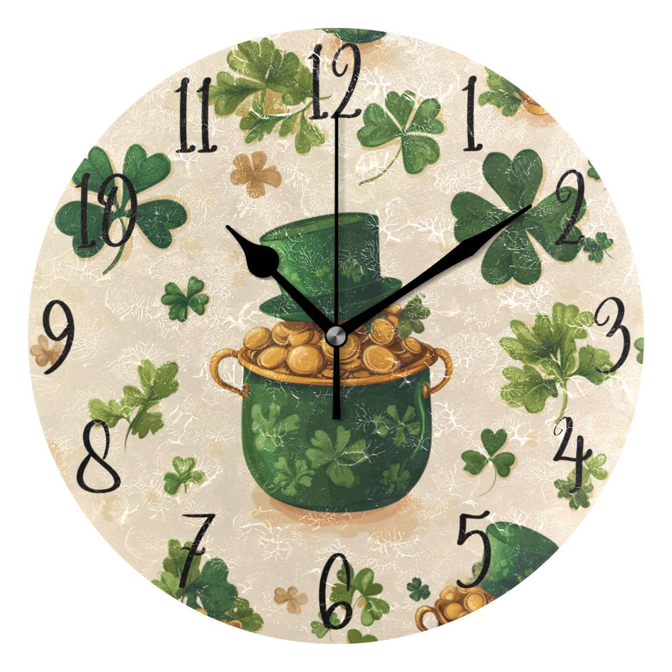 WOBOGO St Patricks Pattern with Pots Of Gold Wall Clock 10in Silent ...