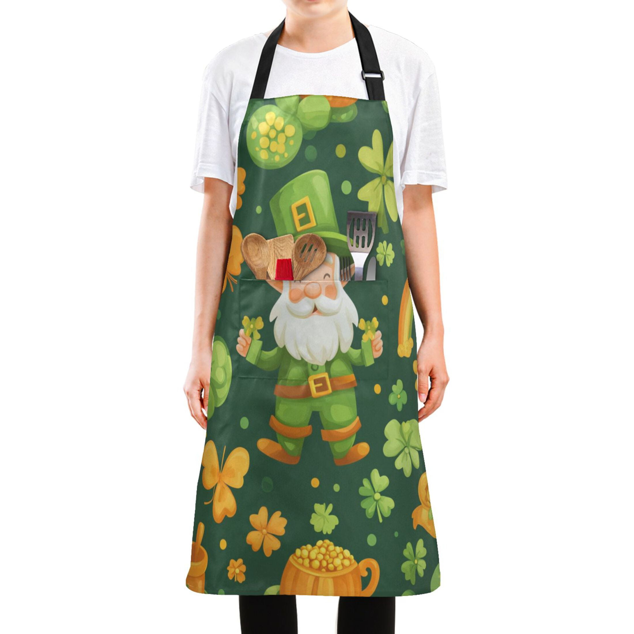 WOBOGO St Patricks Pattern with Leprechaun and Shamrock Long Apron ...