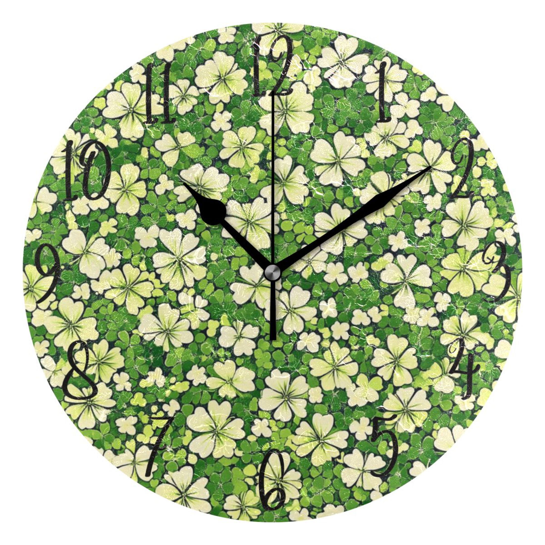 WOBOGO St Patricks Seamlessly Repeating Clover Wall Clock 10in Silent ...