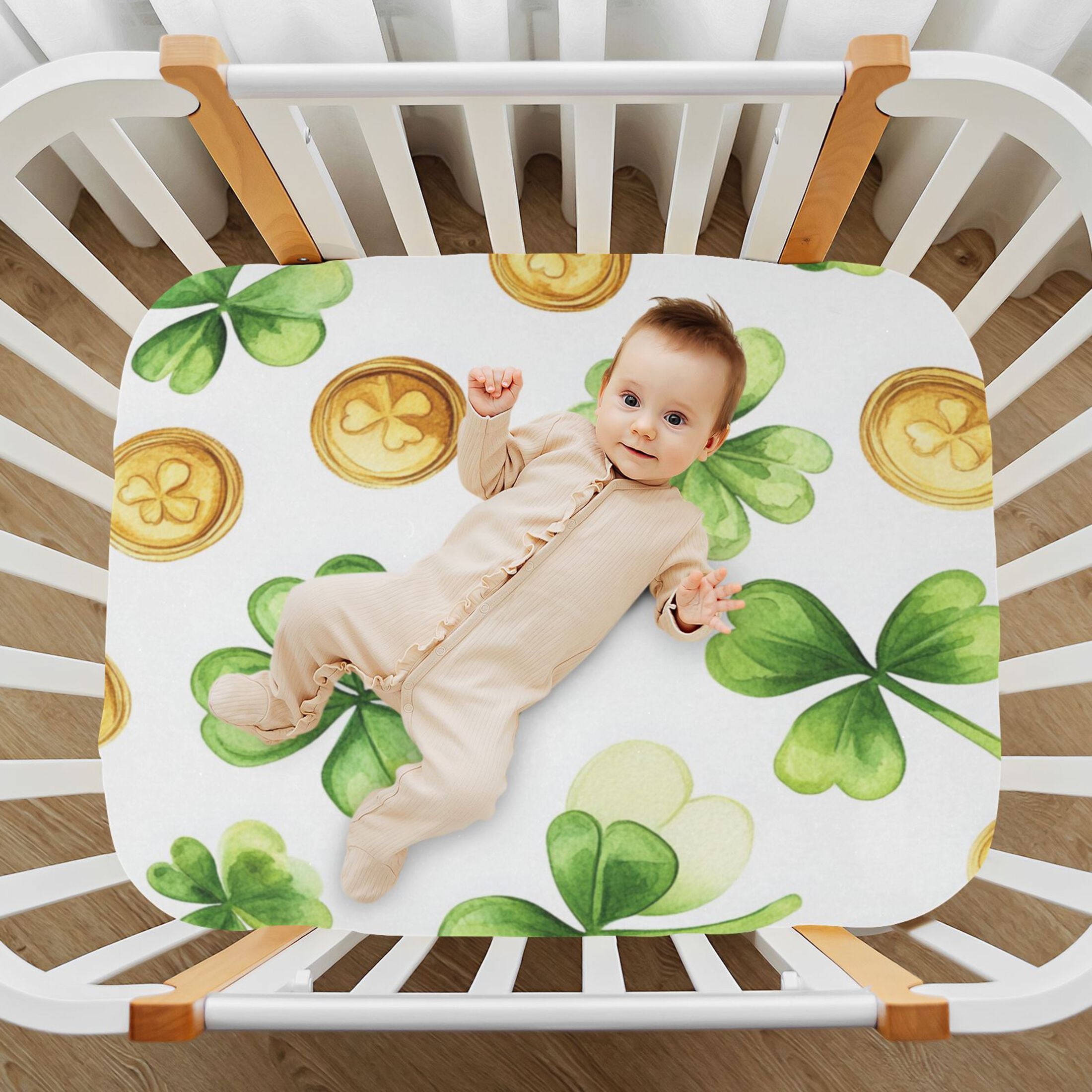 WOBOGO St Patricks Shamrock and Gold Coin Patterns Baby Crib Sheets ...