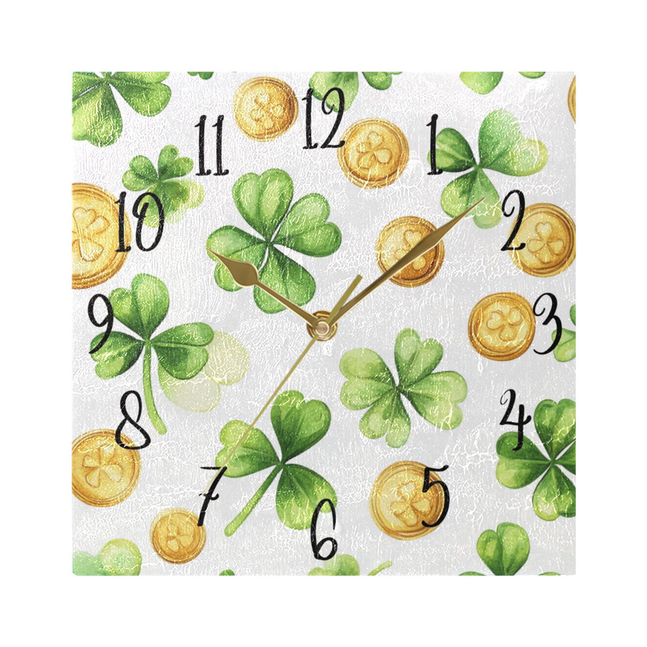 WOBOGO St Patricks Shamrock and Gold Coin Patterns Wall Clock 7.78 Inch ...